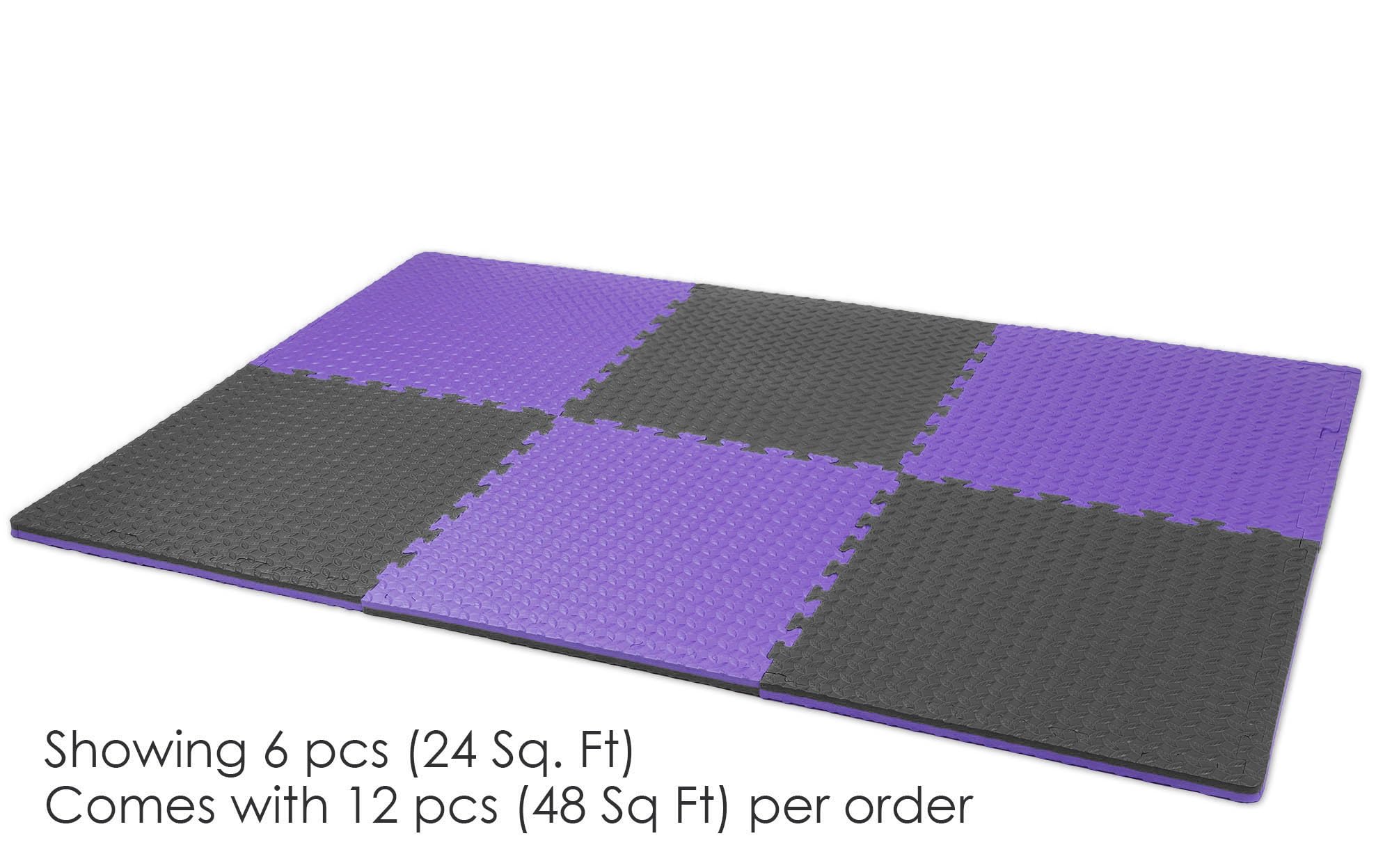 Xspec 1" Extra Thick 48 sq ft Reversible EVA Gym Foam Floor Mat Tiles (24" x 24"), Steel Pattern, 12 pcs, Black/Purple