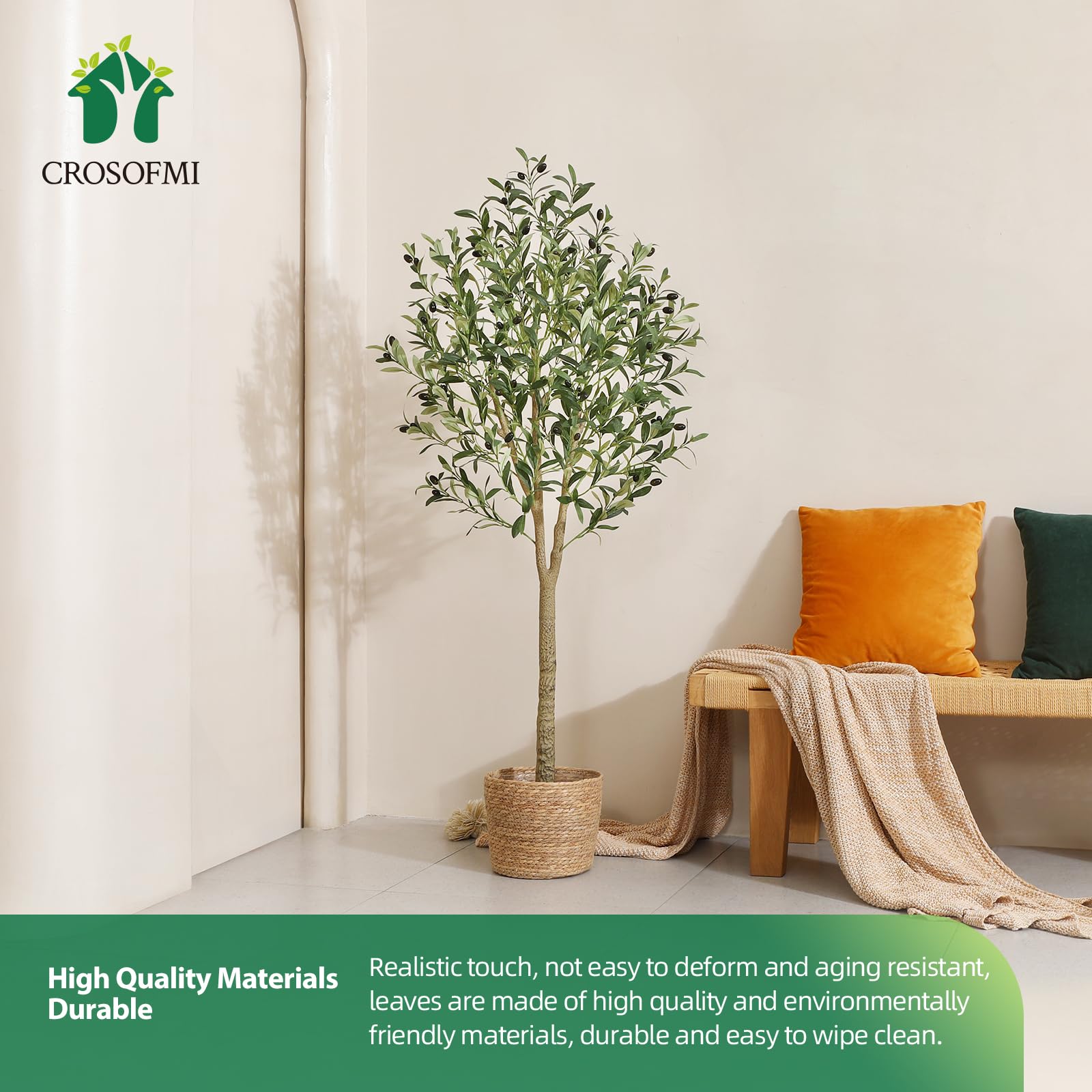 CROSOFMI Artificial Olive Tree Plant 5 Feet Fake Topiary Silk Tree, Perfect Faux Plants in Pot for Indoor Outdoor House Home Office Garden Modern Decoration Housewarming,2Pack