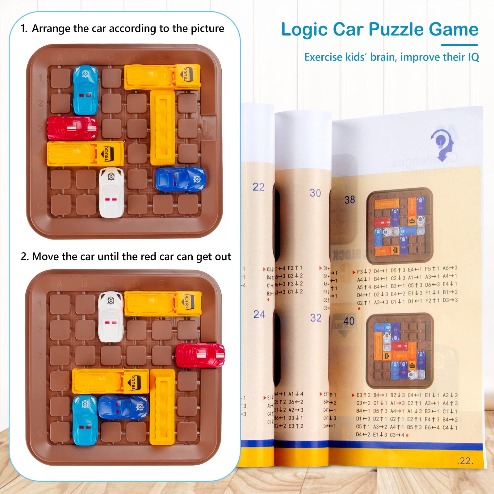 HOSFROLL Board Games, Logic Brain Car Heavy Traffic Game Smart Math Travel Game Card Puzzle Game Toys for Kids 5 and Up
