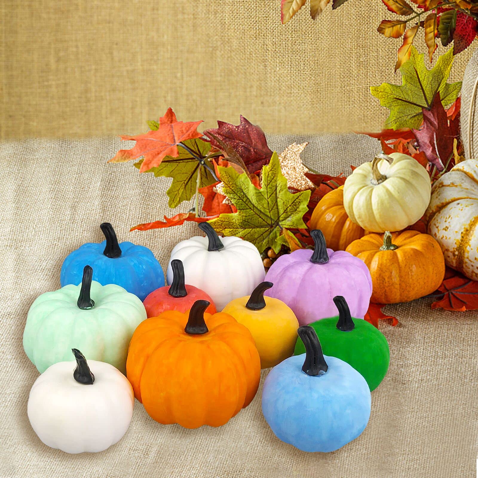 JIABNUKKN Pumpkin Decorations Halloween Crafts for Kids 10Pcs Paint Your Own Artificial Pumpkin White Plastic Pumpkin Decorating Kit Gift Toys for Kids DIY Halloween Thanksgiving Fall Pumpkin Decor