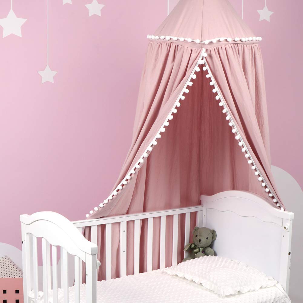 Uaugh Crib Canopy, Princess Bed Canopy for Kids Baby Bed, Round Dome Kids Castle Game Tent and Perfect House Decoration (Pink)
