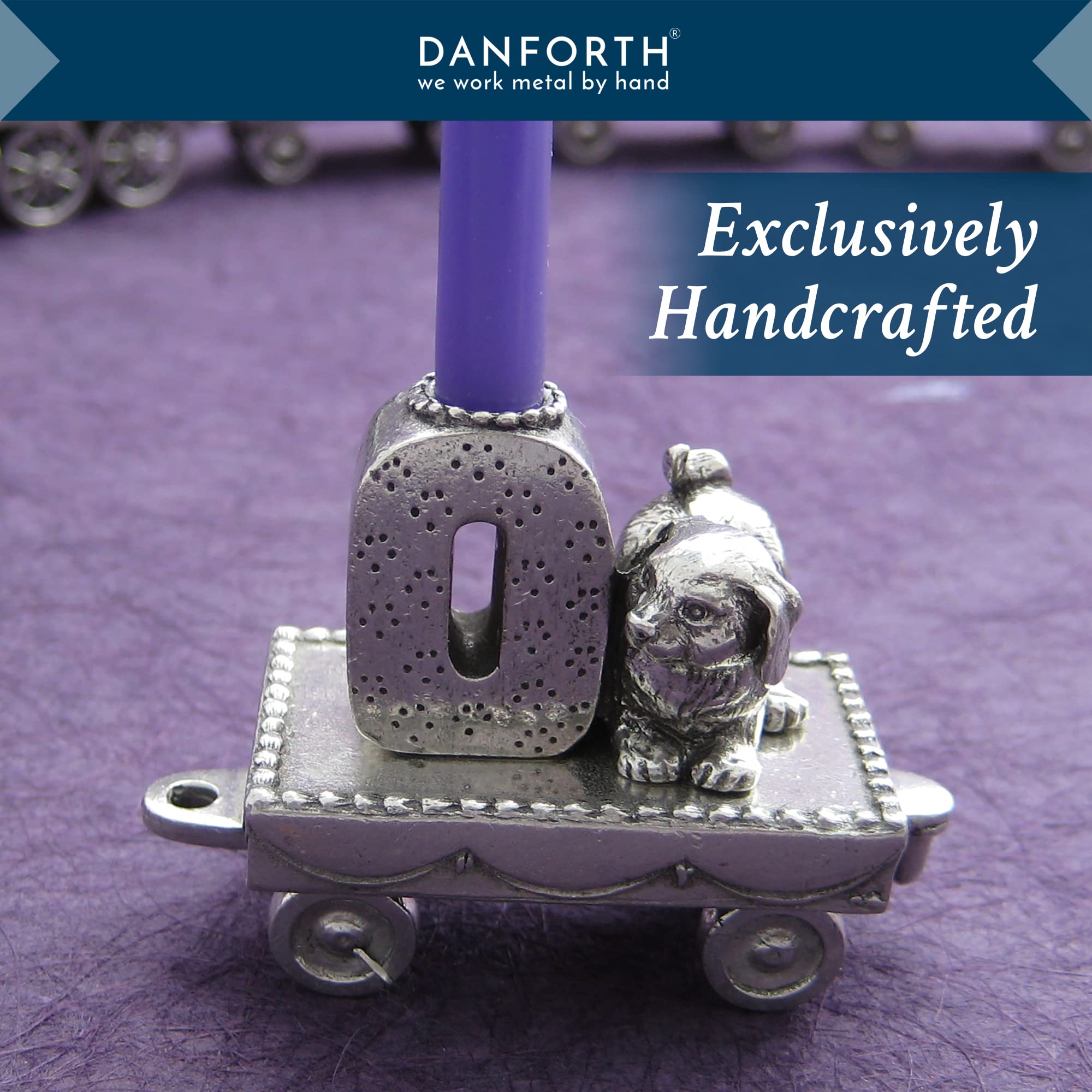 DANFORTH Birthday Train Engine – Candleholder - Handcrafted Pewter Birthday Party Decorations – 1 1/2" Tall by 2 1/2" Wide, Made in USA