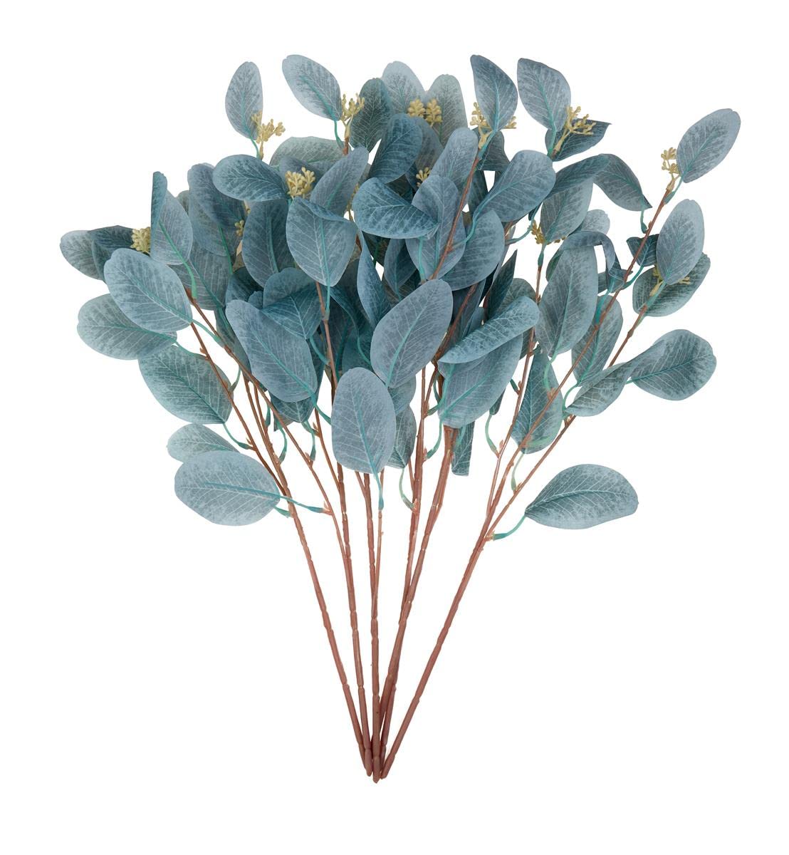 RUJIU 6 Pieces/lot Artificial Plants Fake Eucalyptus Leaves of Bouquet for Bride Home Table Garden Decoration (Light Blue)