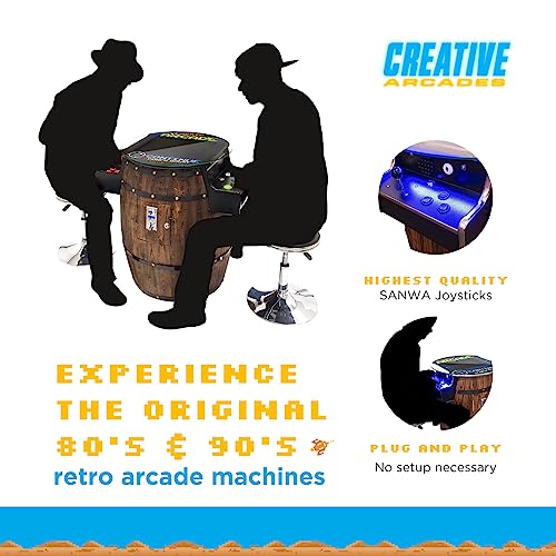 Creative Arcades Full-Size Commercial Grade Wine Barrel Style Pub Arcade Machine | Standard/Medium/Large | Classic Games | 2 Sanwa Joysticks | 2 Stools (Medium, 412 Game, 19" Screen, Wood Finish)