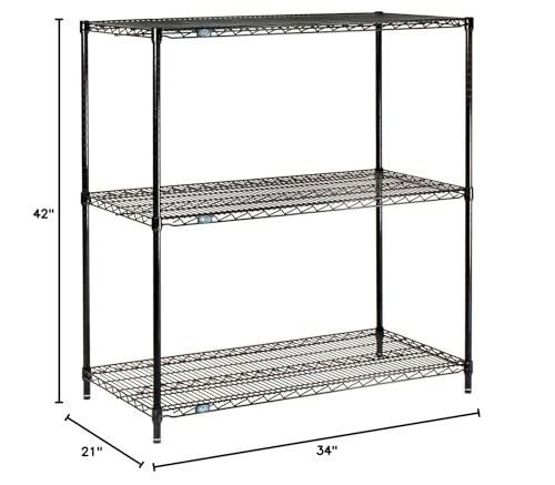 Nexel Black Epoxy, 3 Tier, Wire Shelving Starter Unit, 42"W x 21"D x 34"H