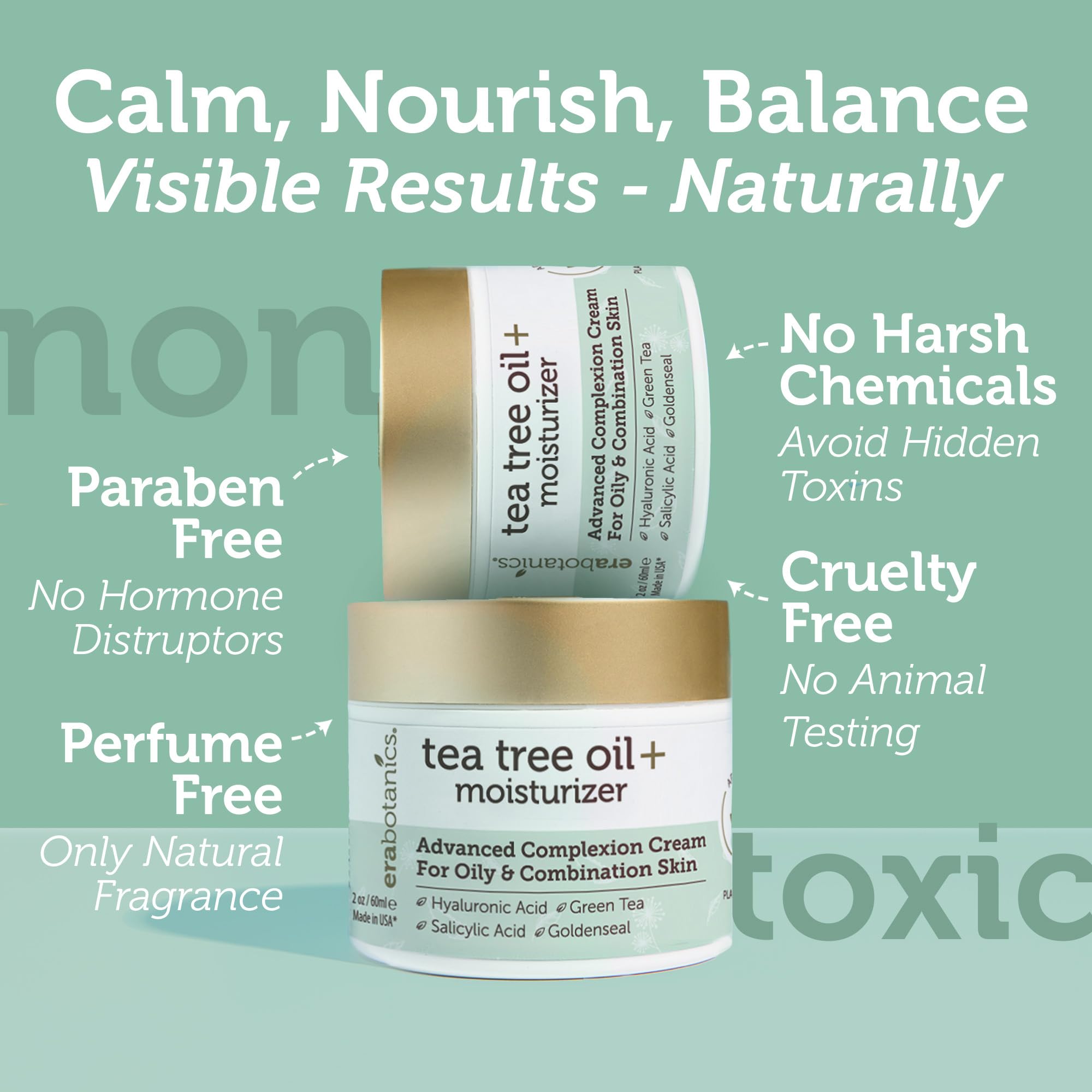 Era Organics Tea Tree Cream Face Moisturizer for Oily Skin - Advanced 7X Balancing Oily Skin Moisturizer - Non-Greasy Moisturizer - Tea Tree Oil for Skin