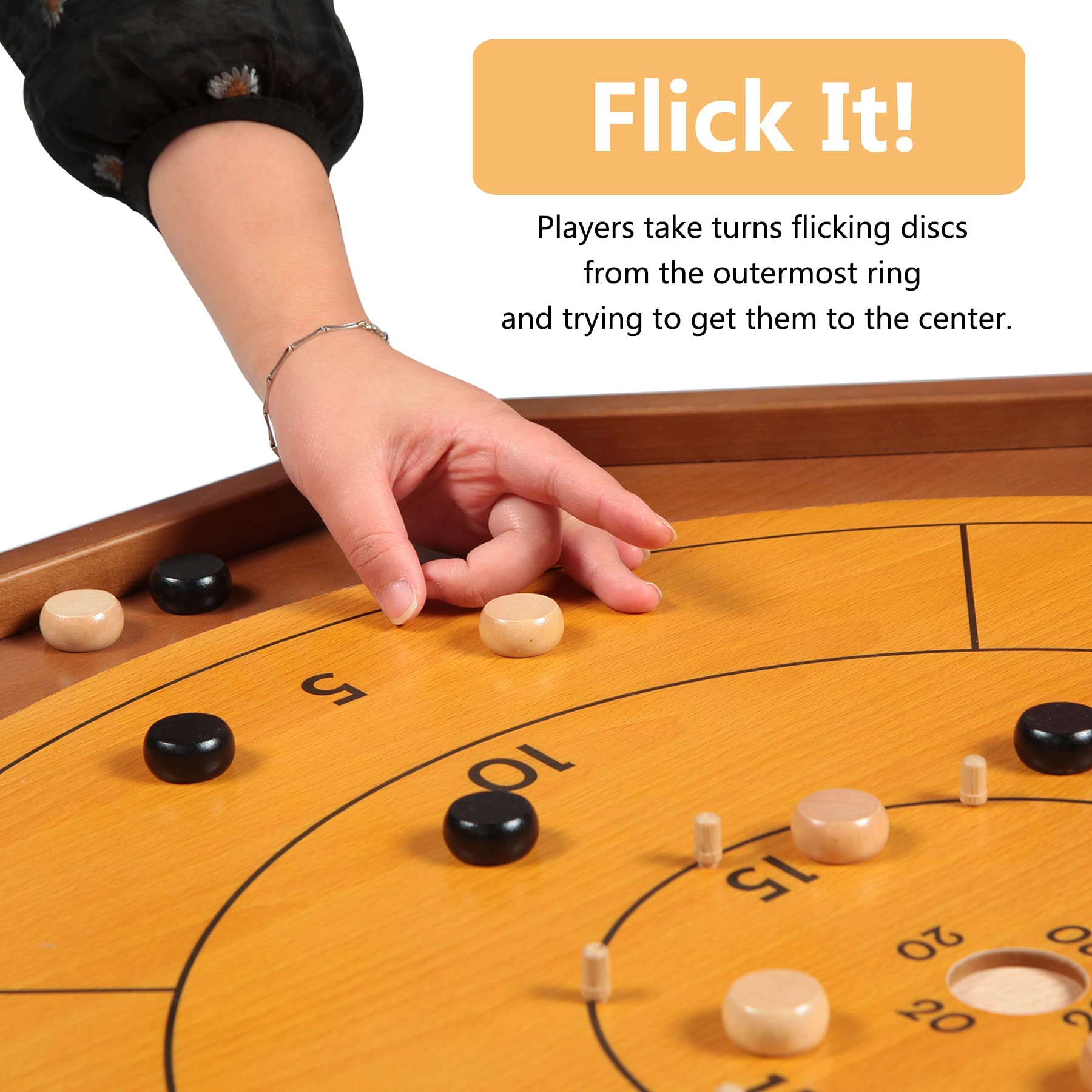 Crokinole and Checkers, 27-Inch Classic Crokinole Board Game with 22" Playing Surface, Canadian Heritage Tabletop Game for Two Players, Dexterity Krokinole Games Great for Families and Friends