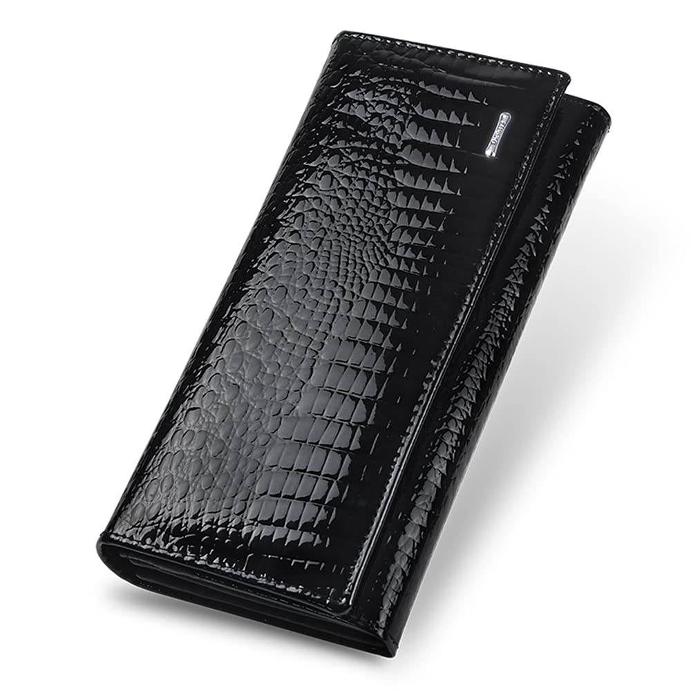 Dicihaya Large Capacity Clutch Purse Genuine Leather Women Wallet Long Double Zipper Wallets Multi Card Holder (Black)