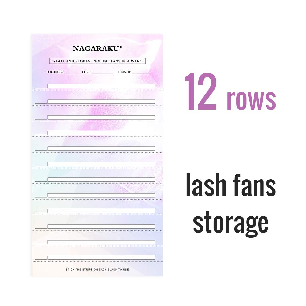NAGARAKU Eyelash Extension Storage Card Premade Fans Volume Lash Storage 2mm Sticky Strip False Eyelashes Paper Card (20 Sheets with 1 Roll Tape)