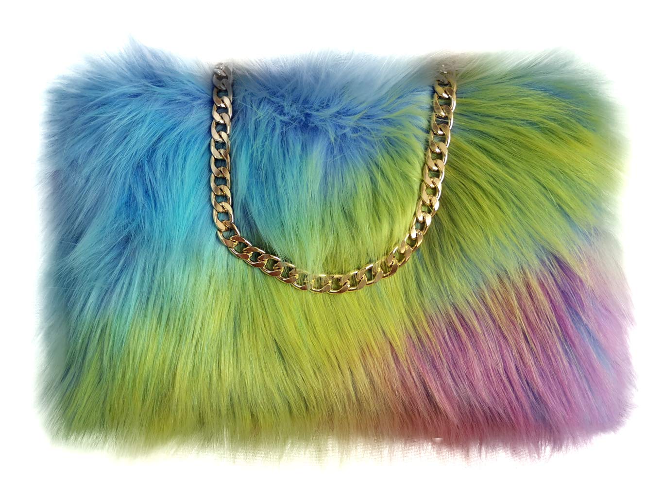 FHQHTH Faux Fox Fur Purse Fuzzy Handbags for Women Evening Handbags Al alloy Shoulder Strap [Multicolor]