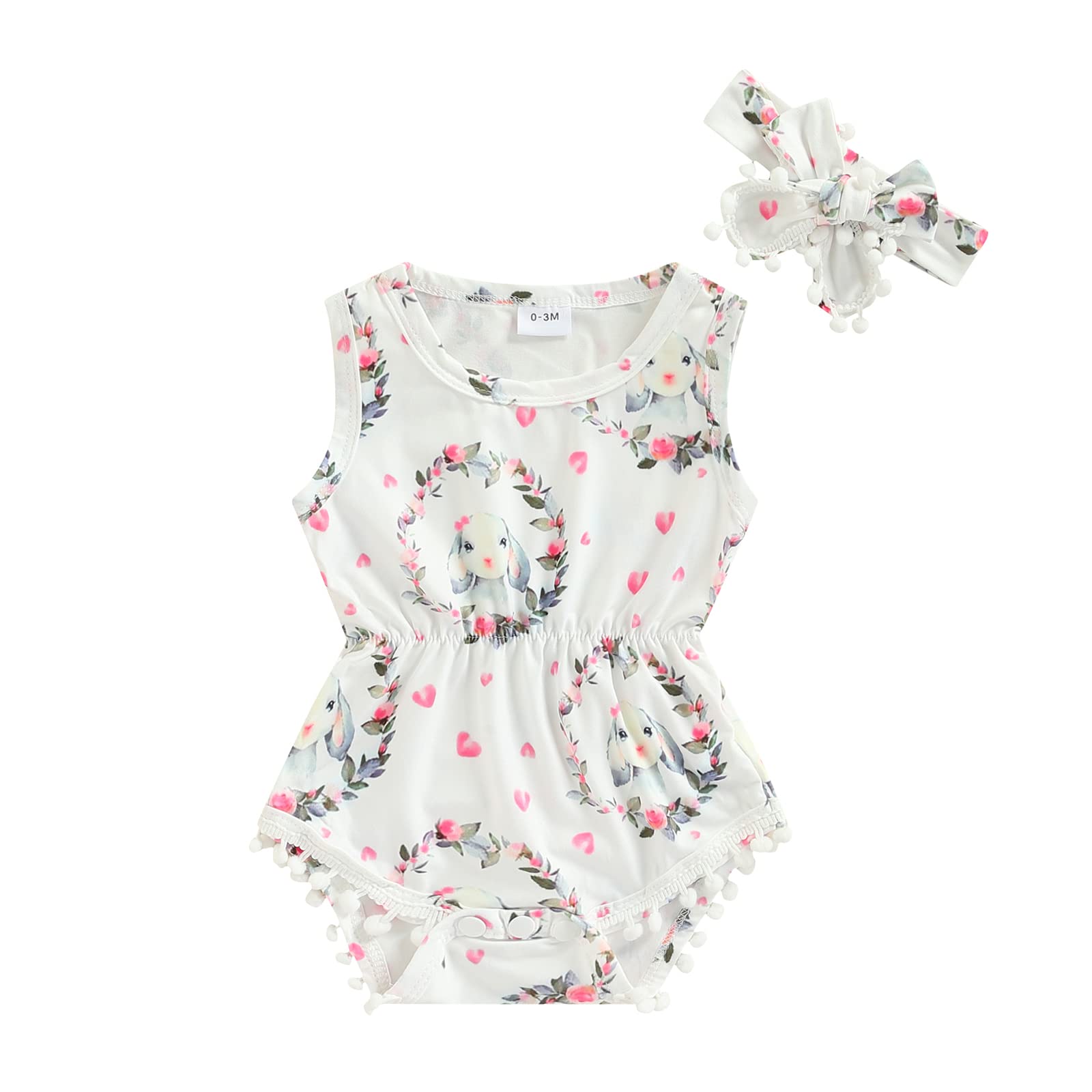 Dcohmch Easter One-Piece Outfits Newborn Baby Girl Sleeveless Cute Rabbit Printed Romper Bodysuit Bunny Print Clothes 0-12M