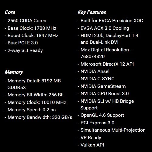 EVGA GeForce GTX 1080 SC GAMING ACX 3.0, 8GB GDDR5X, LED, DX12 OSD Support (PXOC) Graphics Card 08G-P4-6183-KR
