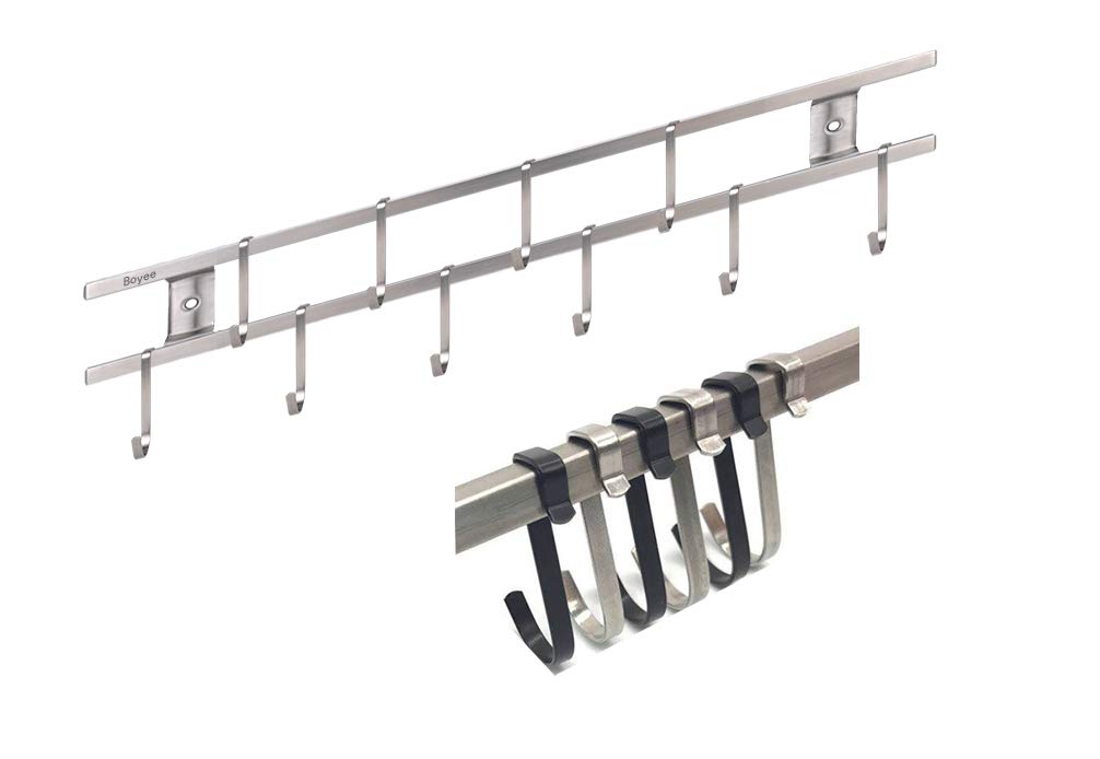 YOLLIT 24 Inch Stainless Steel Magnetic Knife Strip, with 10 Removable Square Hooks, Multi-use as Knife Holder, Utensil Rack, Cookware Rack, Cutting Board Rack, Space Saving Organizer for Kitchen