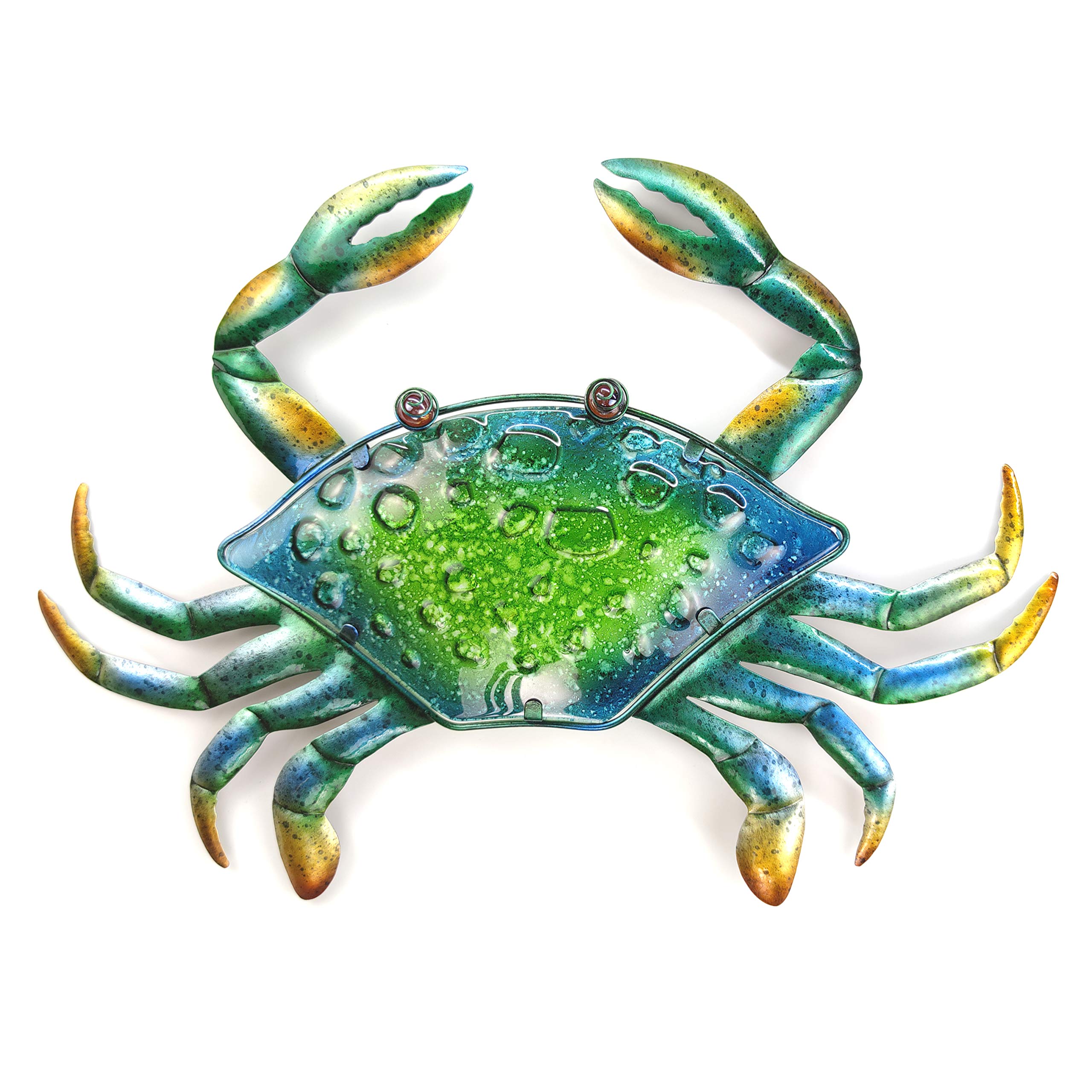 JOYBee 17.2Inch Large Metal Crab Wall Art Decor,Decoration For Outdoor Indoor,Nautical Hanging Art Blue Green Stained Glass With Metal for Garden Pool Patio Balcony Kitchen or Bathroom