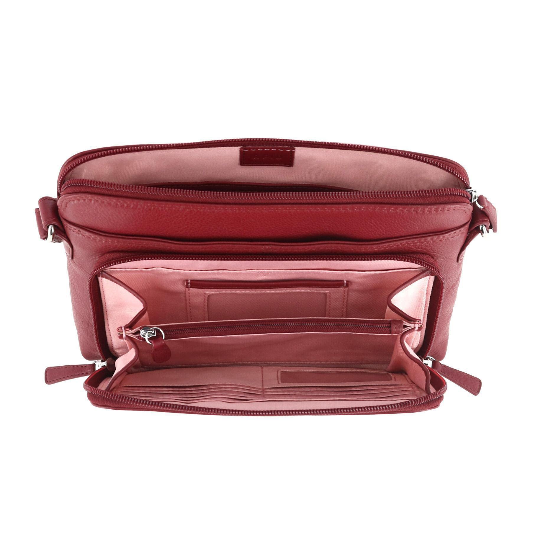 CTM® Women's Leather Shoulder Bag Purse with Side Organizer, Merlot