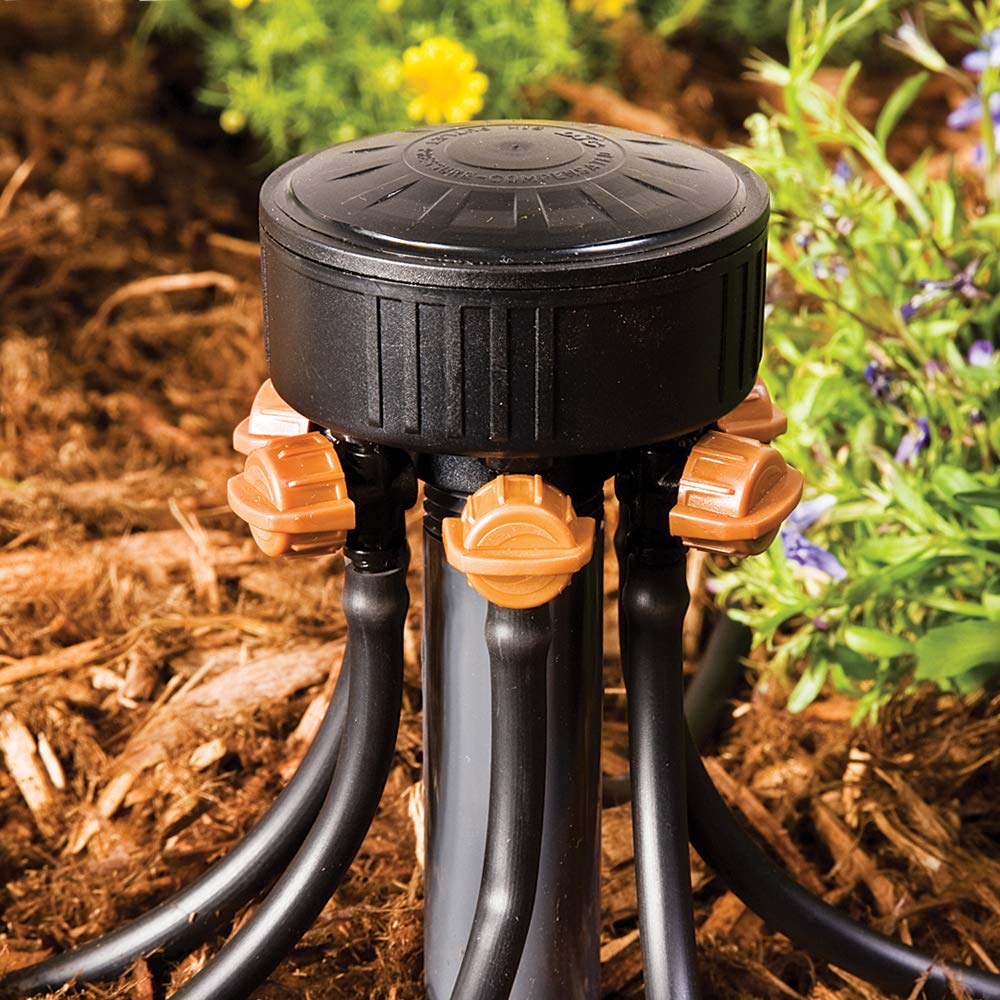 DIG AD6 6 Outlet Adjustable Manifold on 1/2" FPT Drip Water Connection, Black, Brown