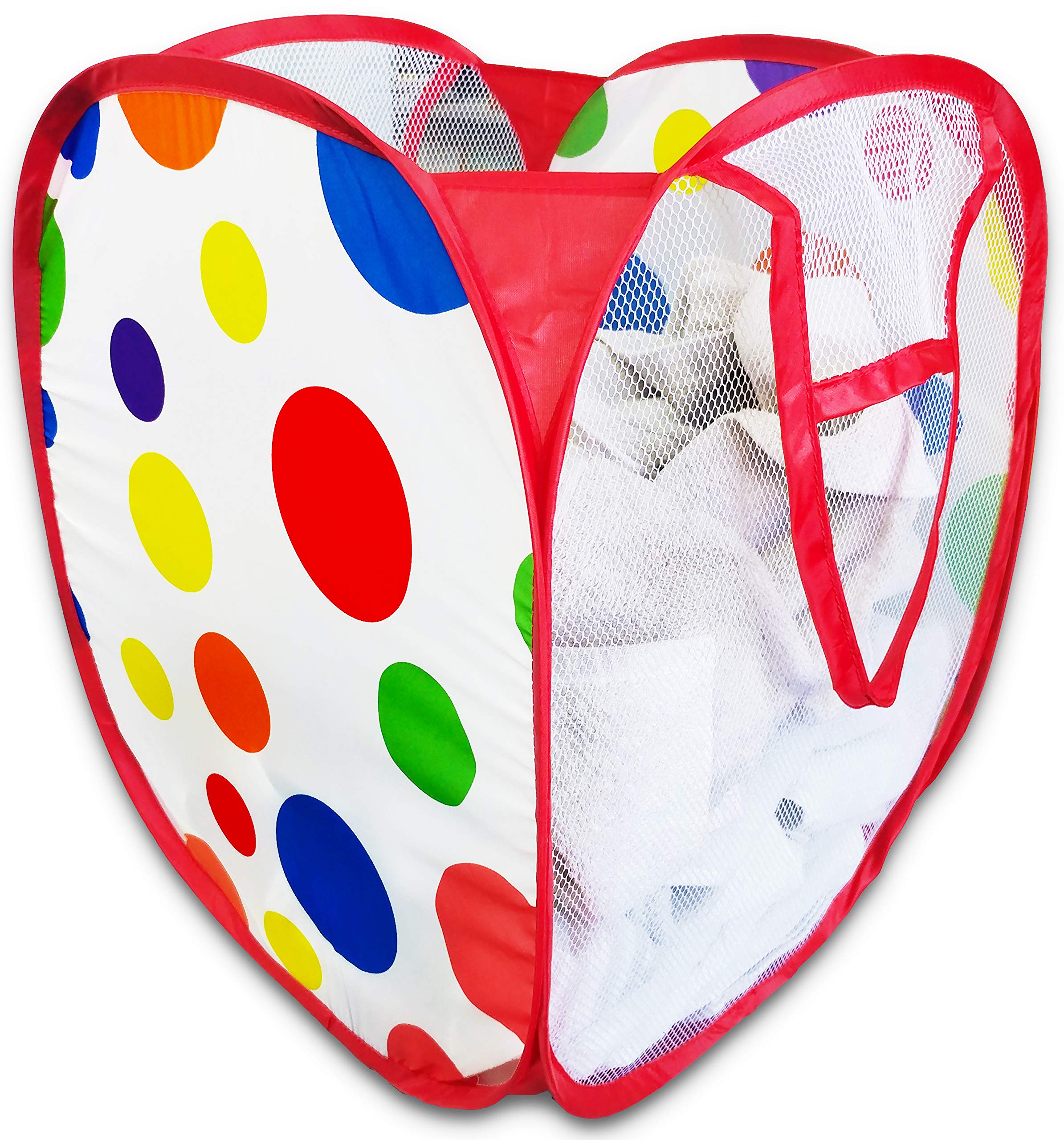 eWonderWorld 3 Piece Collapsible Fabric Hamper Pop up Laundry Basket Kids Polka Dot Theme Toy Storage Bin - Durable Hamper for Clothes and Toys, Basket for Nursery,Bedroom,Closet