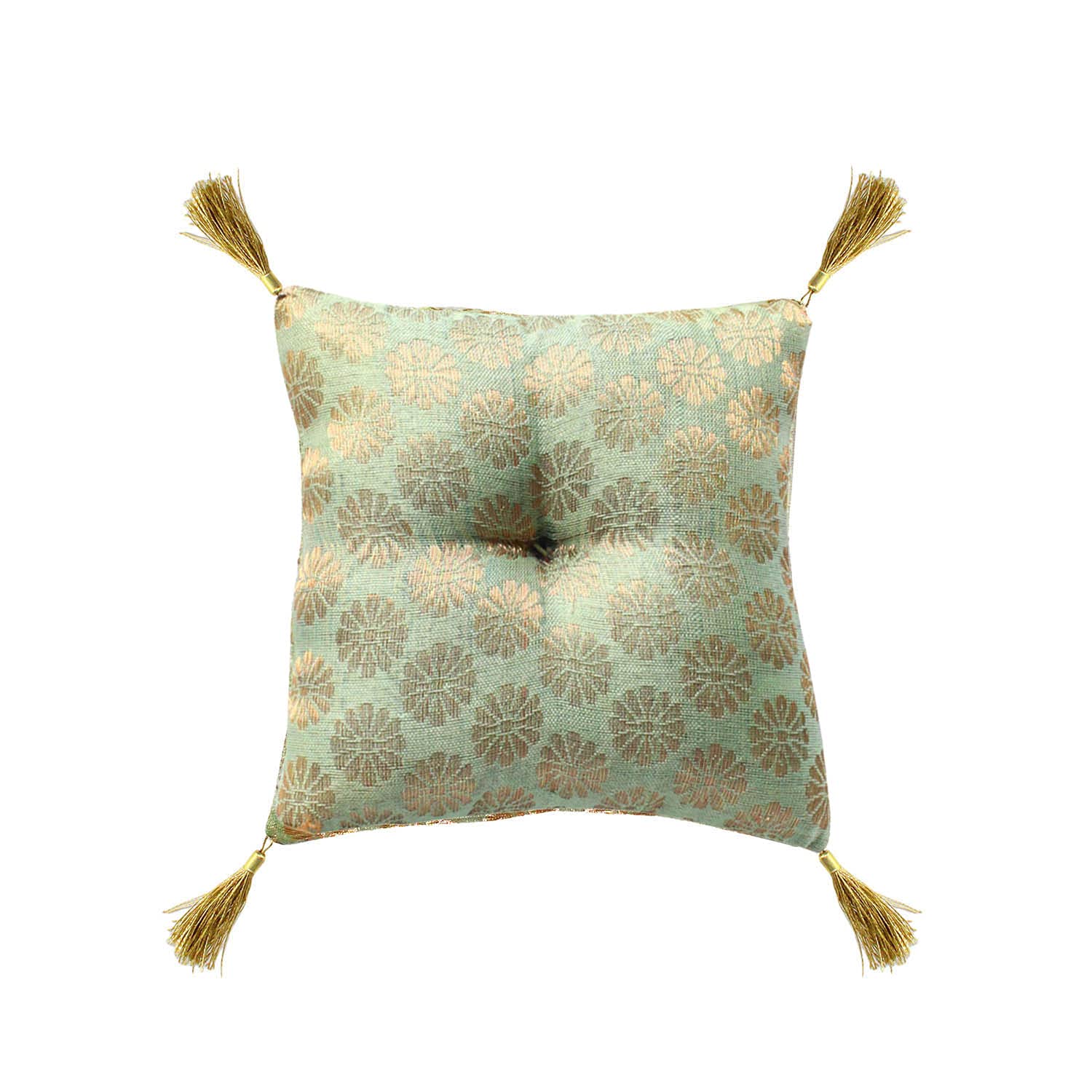 Cushion for Tibetan Singing Bowl Handmade Square Cushions Brocade Art Silk Home Decor Jewelry Display Pillow (4" x 4" Inch, Mint Green)