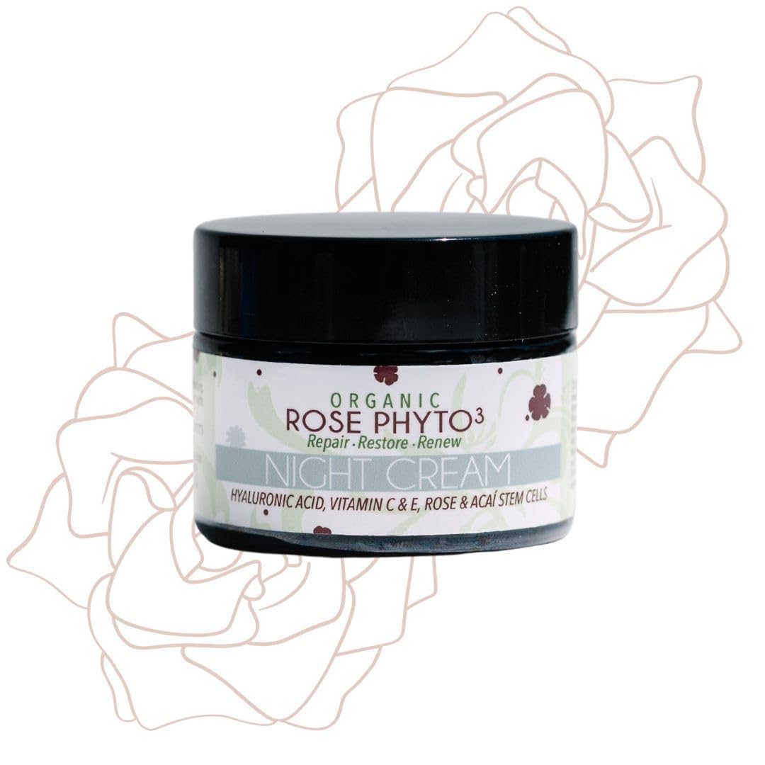 Peak Scents Organic Rose Phyto³ Night Cream with Hyaluronic Acid - Anti-Aging Face Moisturizer for Women - Wrinkle Cream with Rose Water, Vitamin C & E, and Acaí Stem Cells (2 fl. Oz)