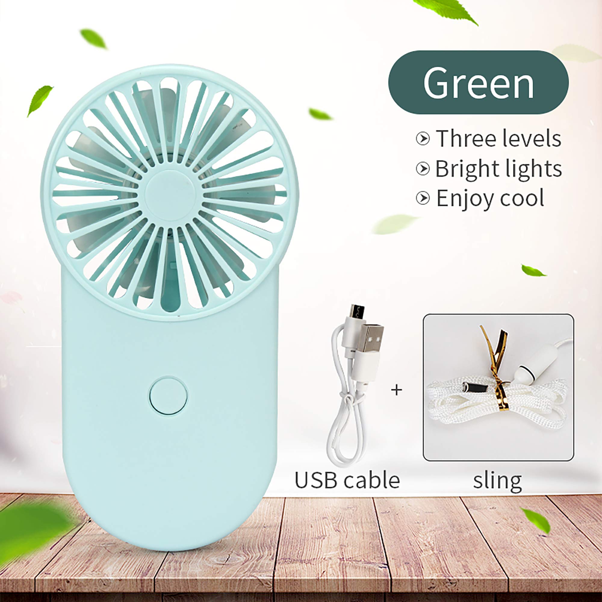 Dilexus Personal Fan Green Mini Handheld Fan,USB Recharge,Colorful LED,Small Portable Hand Fan with 3 Speed Modes - Ideal for Travel, Camping, Hiking and Office Use