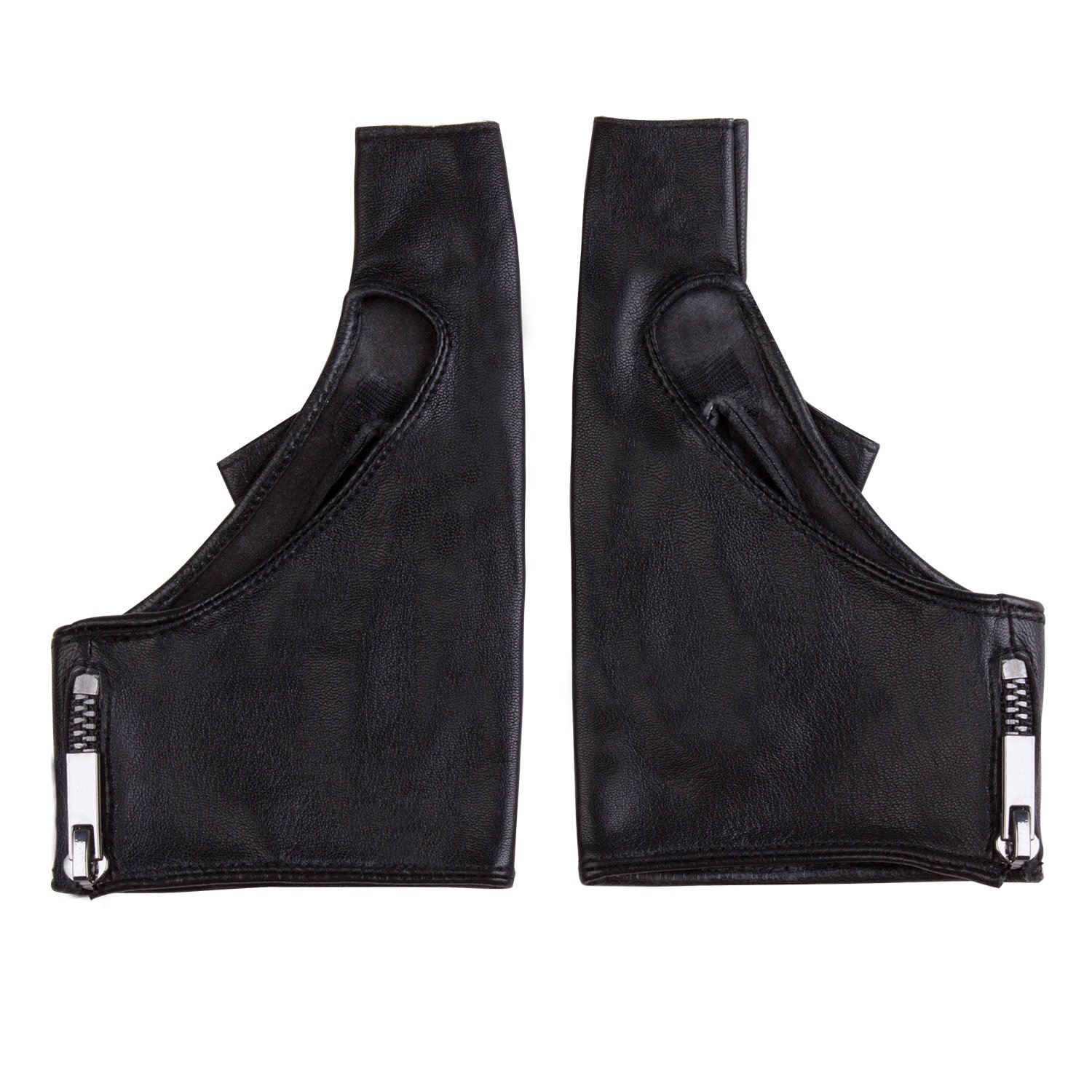 FIORETTO Womens Fingerless Leather Gloves Unlined Leather Driving Gloves Dancing Performance Punk Half Finger Gloves Black Medium