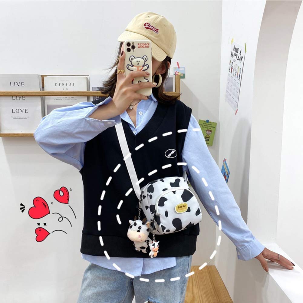 JUMISEE Cute Cow Print Canvas Crossbody Purse Small Cell Phone Bag Shoulder Handbag for Men Women Kids