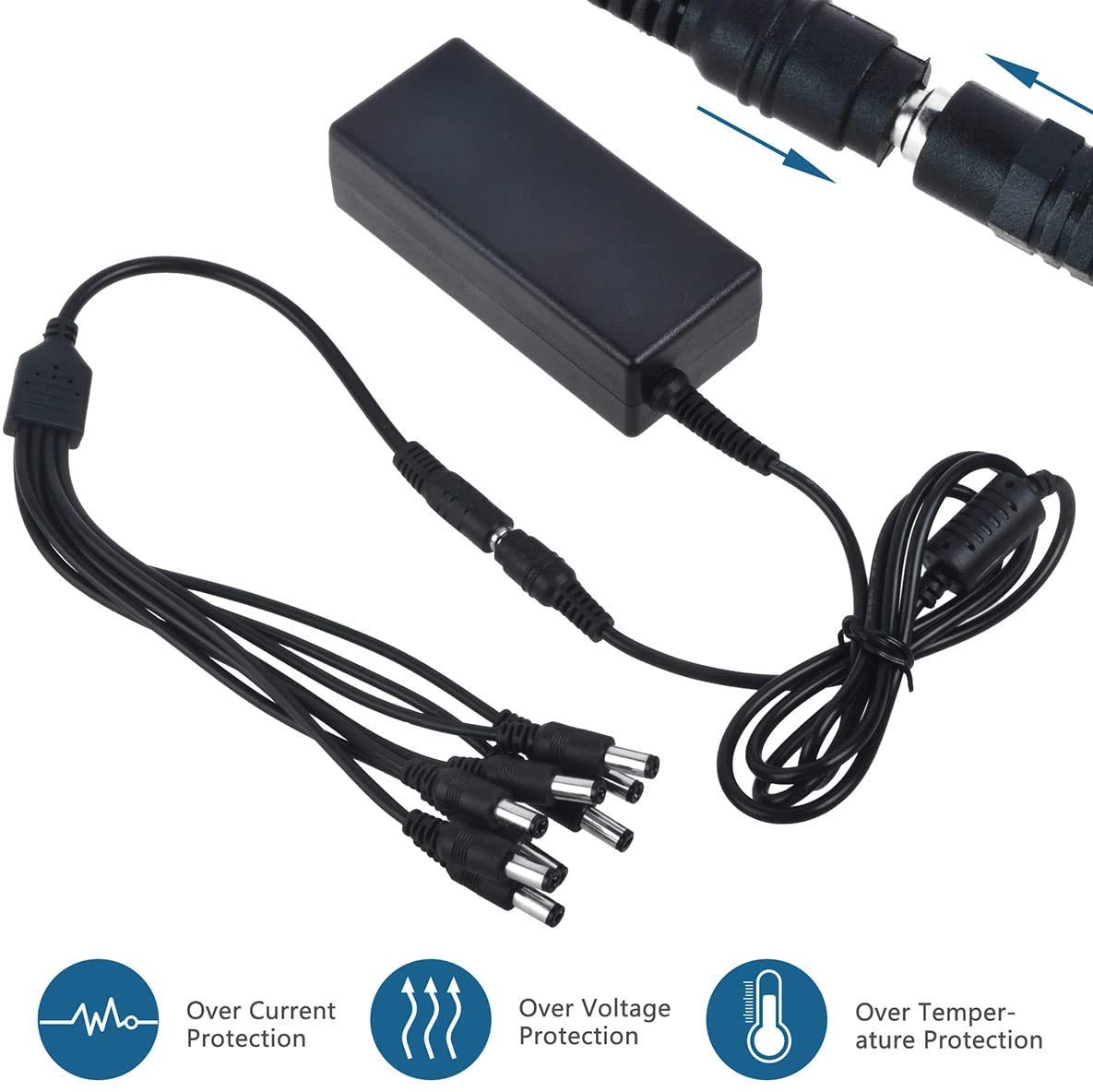 Fancy Buying New 12V 5A 60W DC Power Supply with a 8 Way CCTV Power Splitter Cable for CCTV Cameras,LED Srip Light (1 Piece)