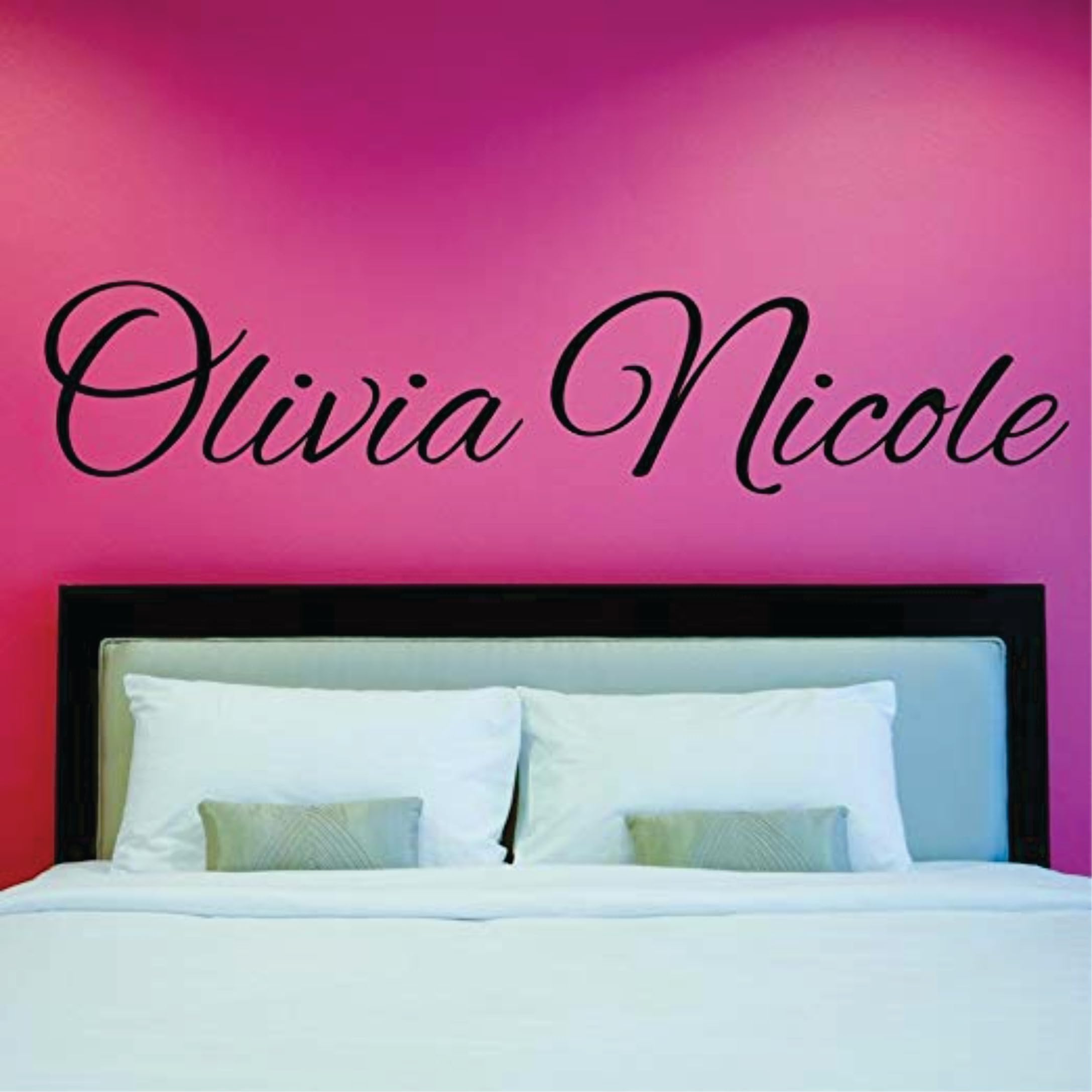 Fancy Cursive Single Personalized Custom Name Vinyl Wall Art Decal Sticker 45" W, Name Decal for Nursery, Girls Bedroom Decor, PLUS FREE 12" WHITE HELLO DOOR DECAL