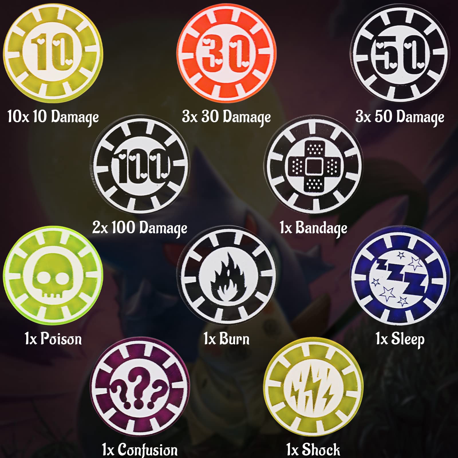 CZYY Damage and Status Counters Set of 24 Acrylic Effect Tokens Combatible with TCG