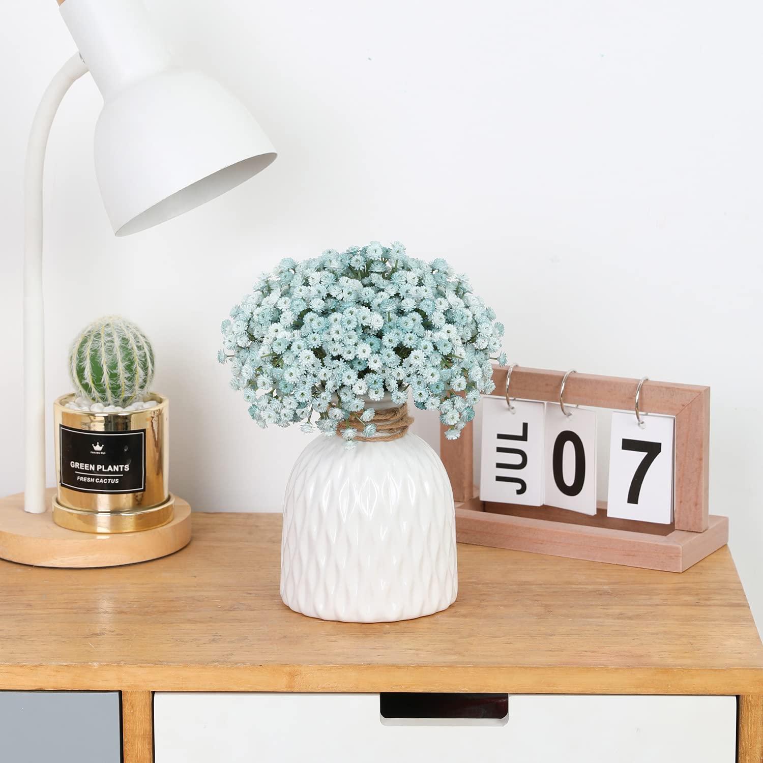 JUSTOYOU 10 Pcs Artificial Babys Breath Flowers, Blue Artificial Flower, Fake Gypsophila Real Touch Flowers for Wedding Party Home Garden Decoration (Blue, Not include vase)
