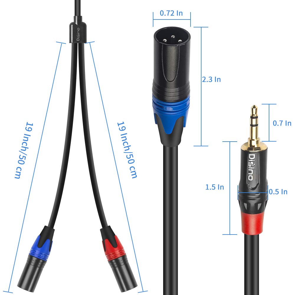 Disino 1/8 Inch to Dual XLR Male Y-Splitter Cable,Unbalanced 3.5mm Mini Jack TRS Stereo to Double Male XLR Adapter Interconnect Breakout Patch Cord - 6.6 Feet/2 Meters