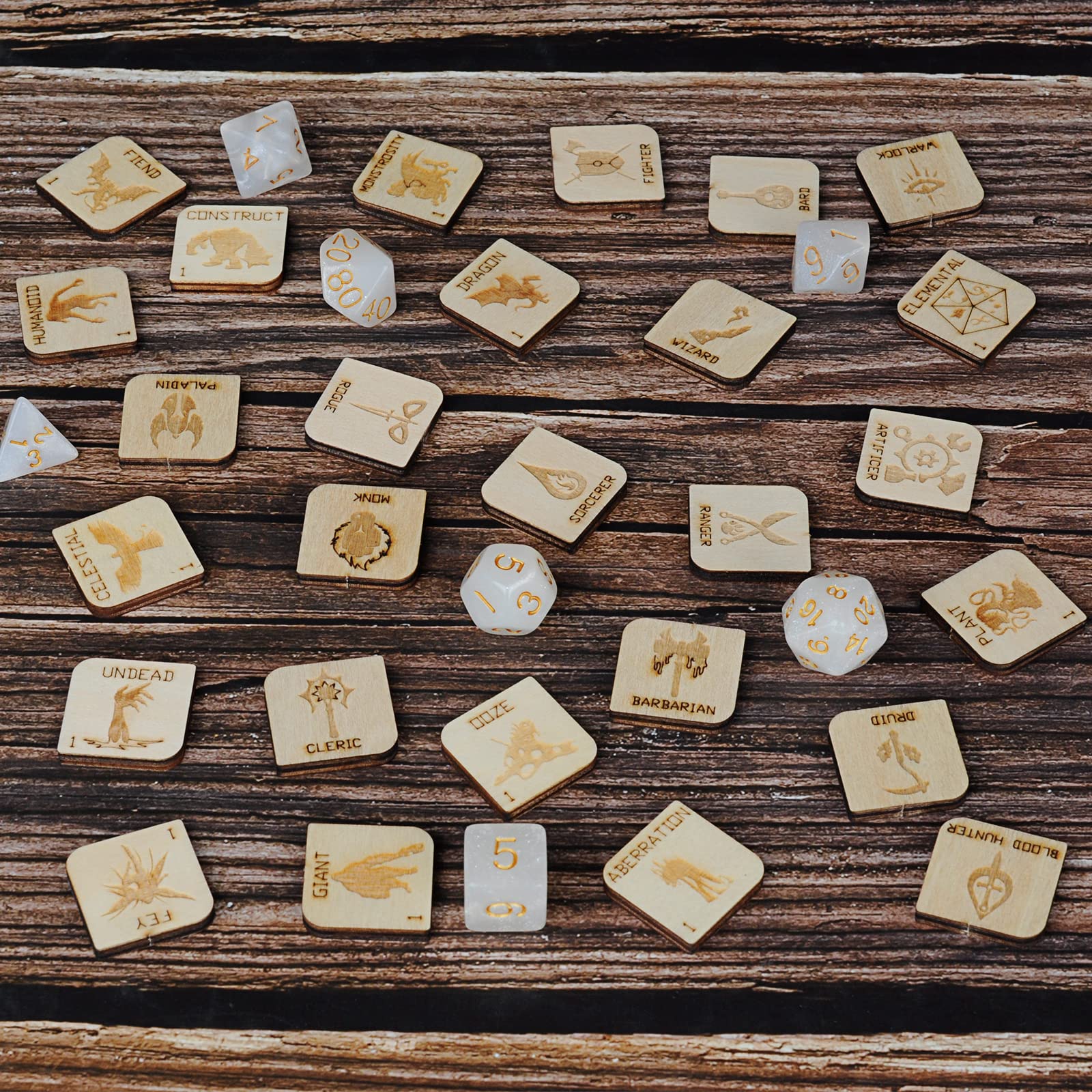 D&D Tabletop Game Tokens Fantasy RPG Hero and Monster Token Set of 112 Pieces Perfect for Dungeons & Dragons and Pathfinder (Wooden)