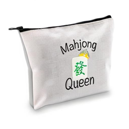 JXGZSO Mahjong Queen Makeup Bag Game Tiles Travel Storage Mahjong Board Game Zipper Purse Gift for Mahjong Lover
