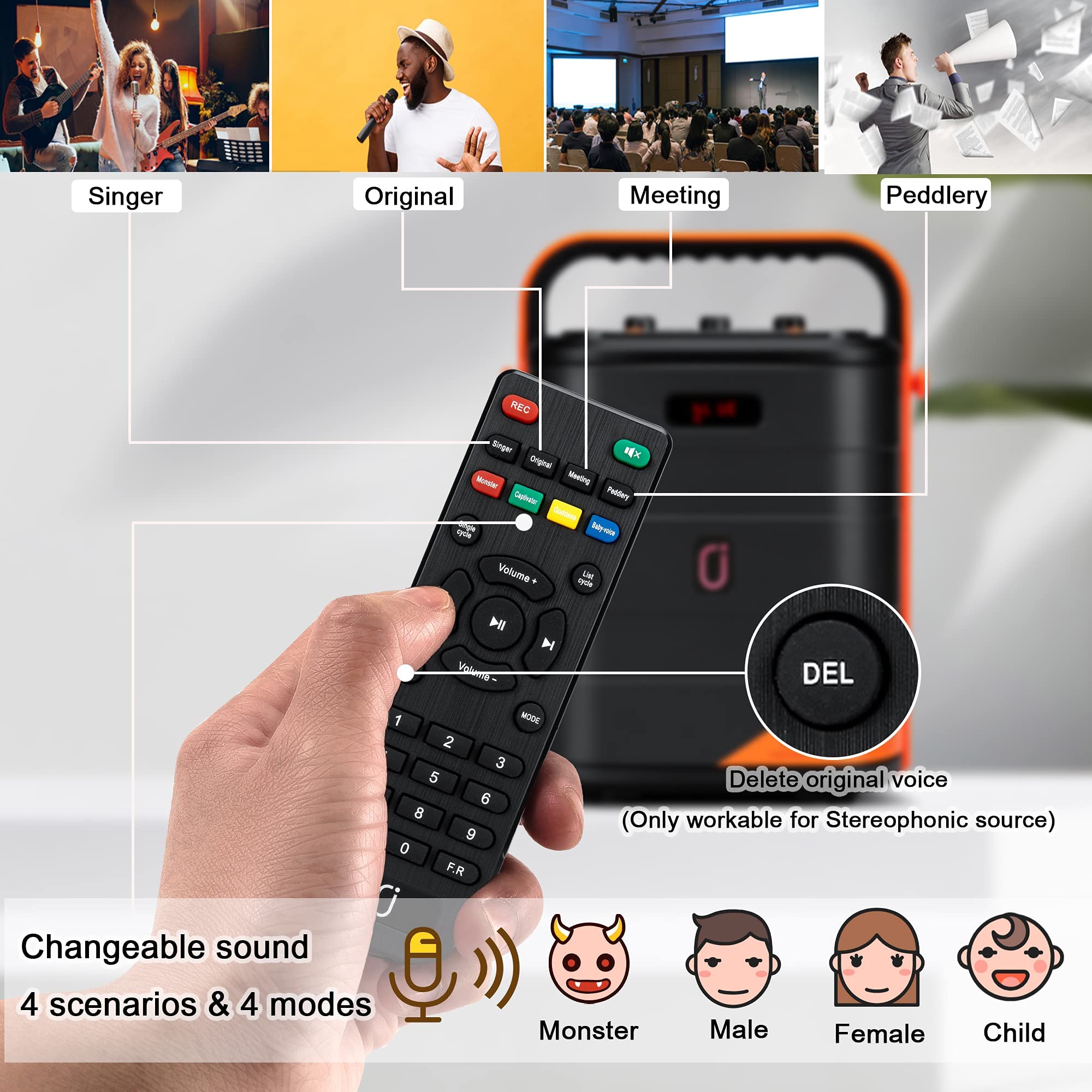 JYX Karaoke Machine with Wireless Microphone, Portable Bluetooth Speaker with Bass/Treble Adjustment, PA System with Remote Control, LED Lights,Supports TF Card/USB, AUX in, FM, REC,TWS for Party