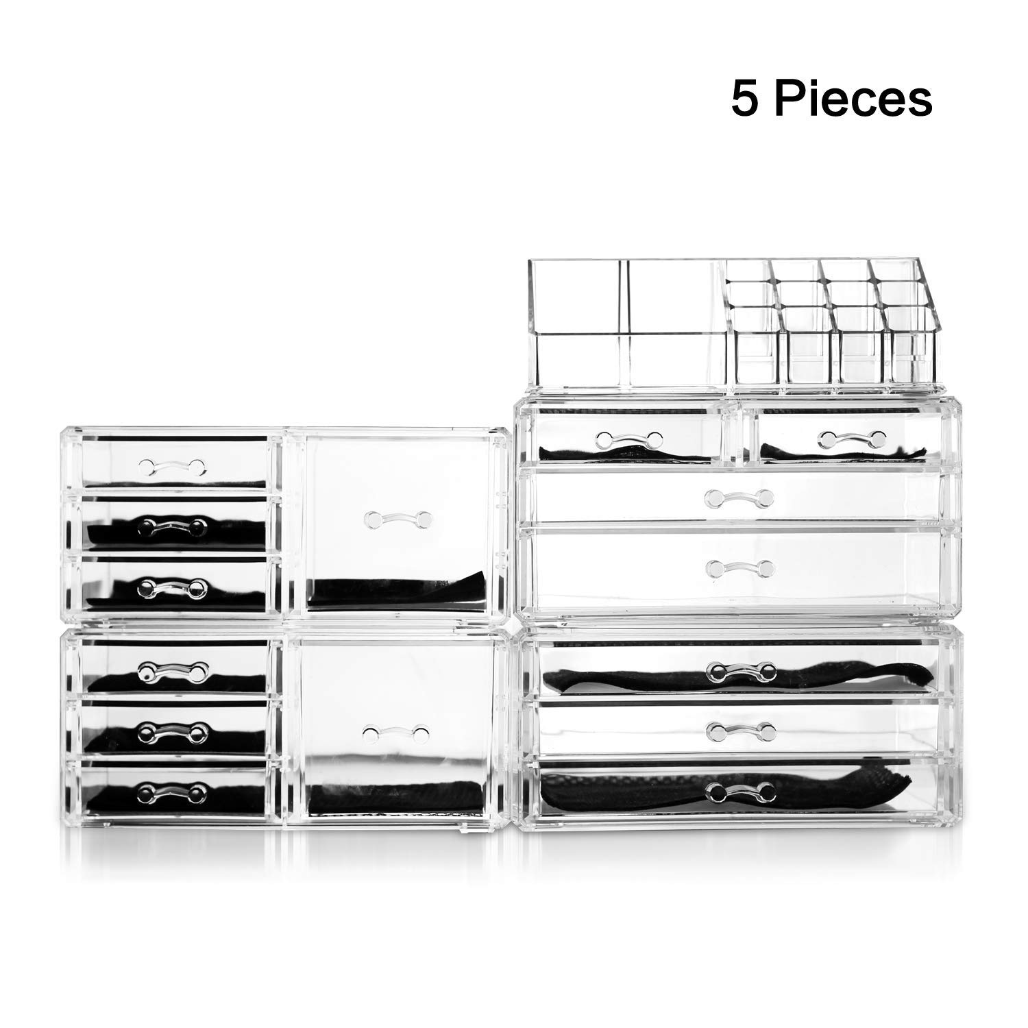 Felicite Home Acrylic Jewelry and Cosmetic Storage Makeup Organizer Set, 5 Piece,Large