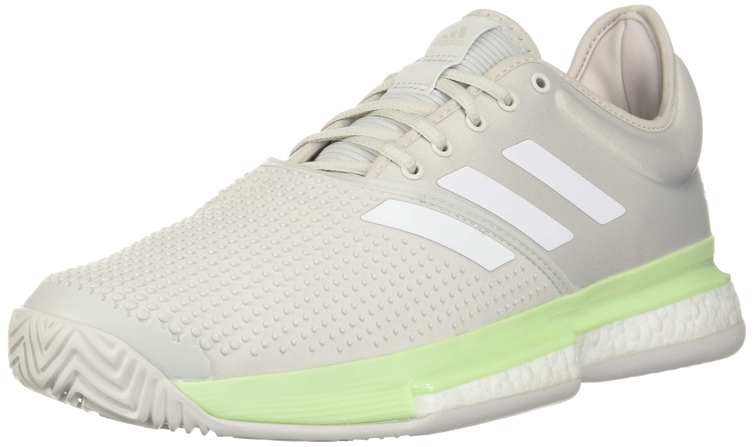 adidas Women's SoleCourt Boost Tennis Shoe, Glow Green/White/Grey, 11 M US