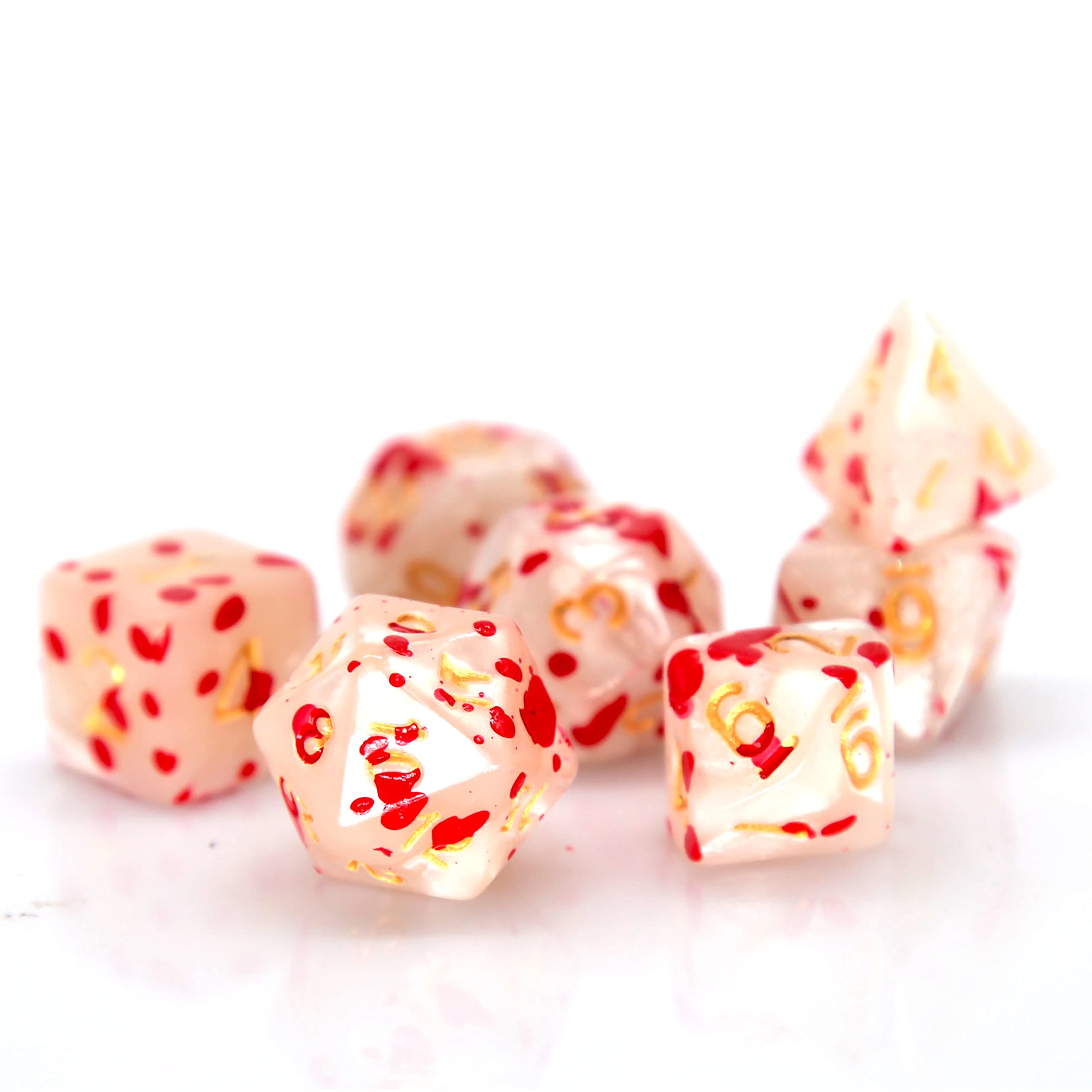 HS 2 Packs Blood Splatter Dice Black and White Dice Polyhedral 7-Die Dice Set for Role Playing Dice Games Polyhedral Dice Set for Dungeon and Dragons MTG RPG D&D D20 D12 D10 D10% D8 D6 D4