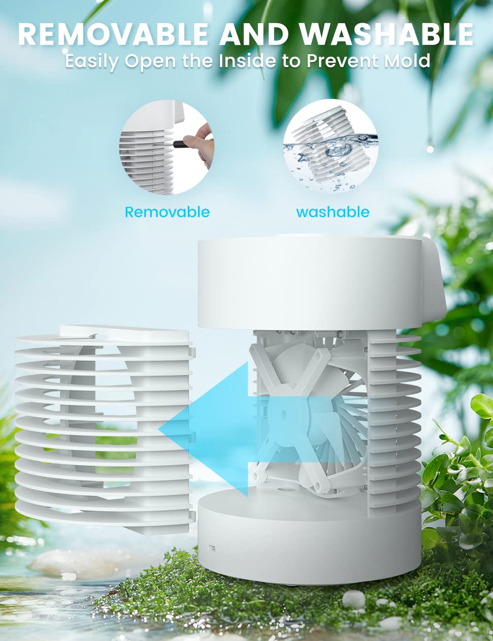 Mini Portable Air Conditioner, 9" Personal Air Cooler & Humidifier, 360° Rotation & 3 Speeds, USB Rechargeable Portable Air Cooler , 4000mAh Battery Operated, Evaporative Air Cooler for Room/Travel