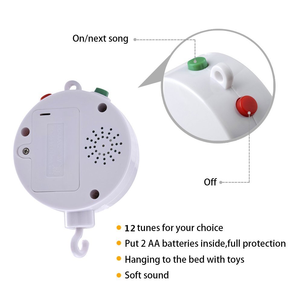 HLEEDUO Baby Mobile Motor 12 Lullabies Battery Operated, Baby Music Mobile, Crib Mobile Motor, Baby Music Box Spinner