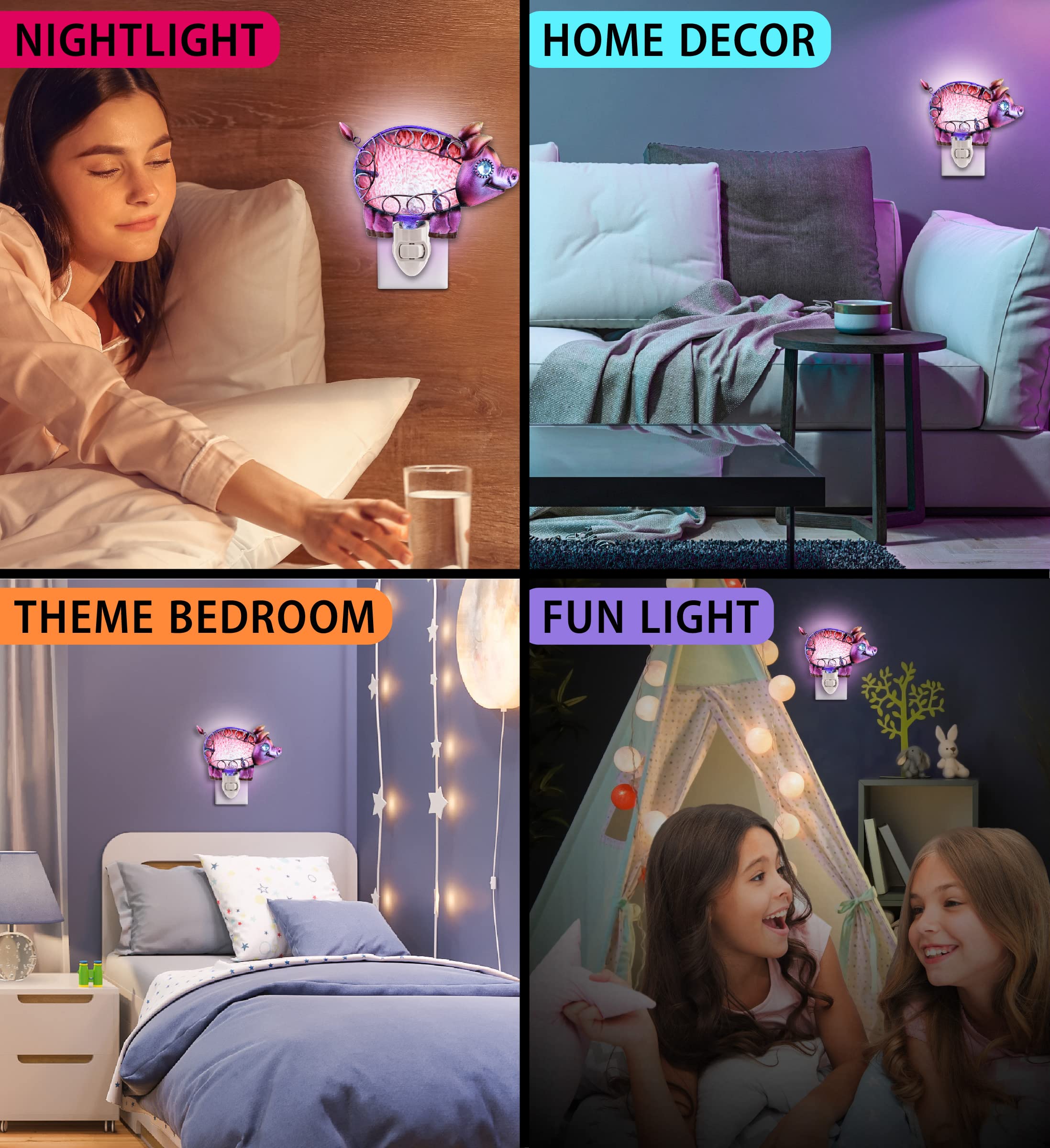 Puzzled Glass Art Night Light, Plug in Decorative Socket Lamp, Manual On & Off Portable Light for Stairway, Bedroom, Bathroom, Nursery, Home Accessory & Kitchen Decor - Pig