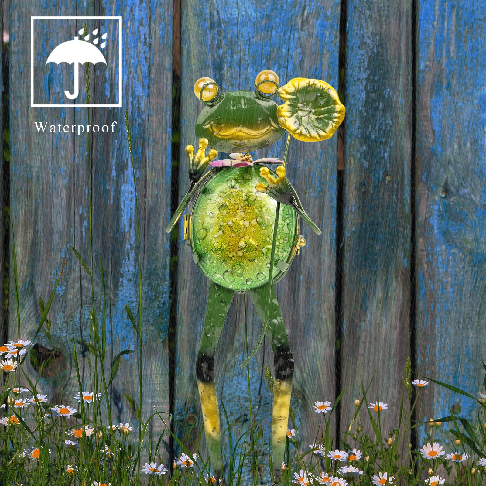 HOBYLUBY Frog Garden Solar Lights, Outdoor Decorations for Yard, Patio, Lawn Decor - 11.4'' Decorative Frog Figurines