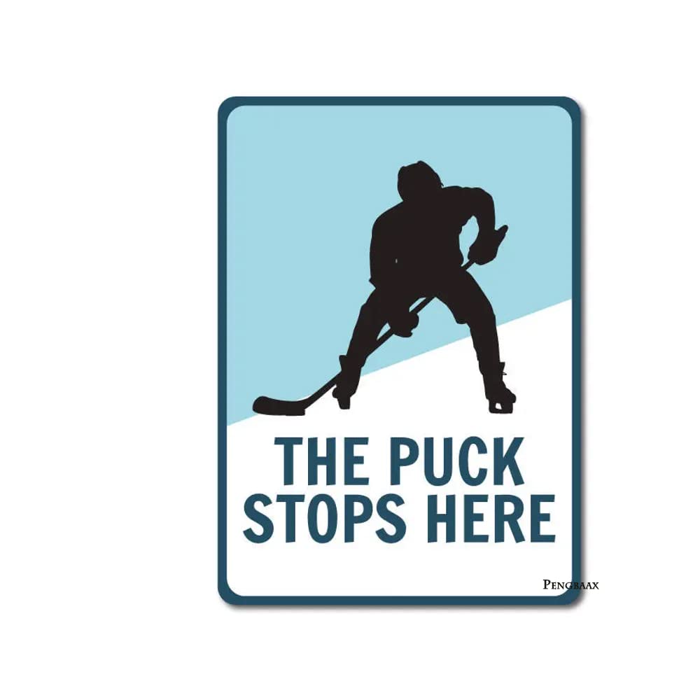 Hockey Decor, Puck Stopt Hier sign, Hockey Lover Gift, Hockey Team Sign for Cafe Home Bar Pub Coffee Beer Kitchen Bathroom Door Garden Wall Decor Art 8x12inch