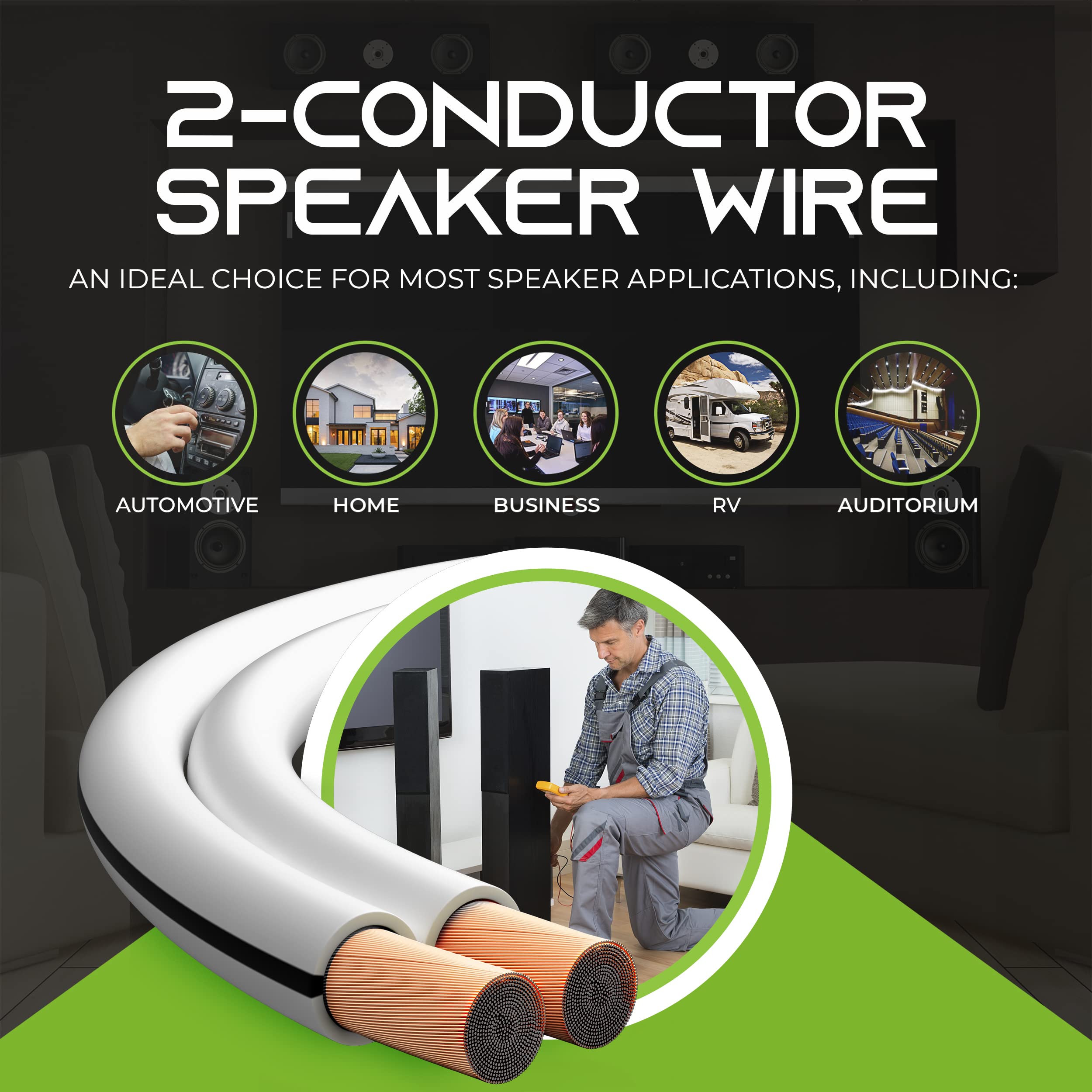 GearIT 12AWG Speaker Wire, Pro Series 12 Gauge Speaker Wire Cable (200 Feet / 60.96 Meters) Great Use for Home Theater Speakers and Car Speakers, White
