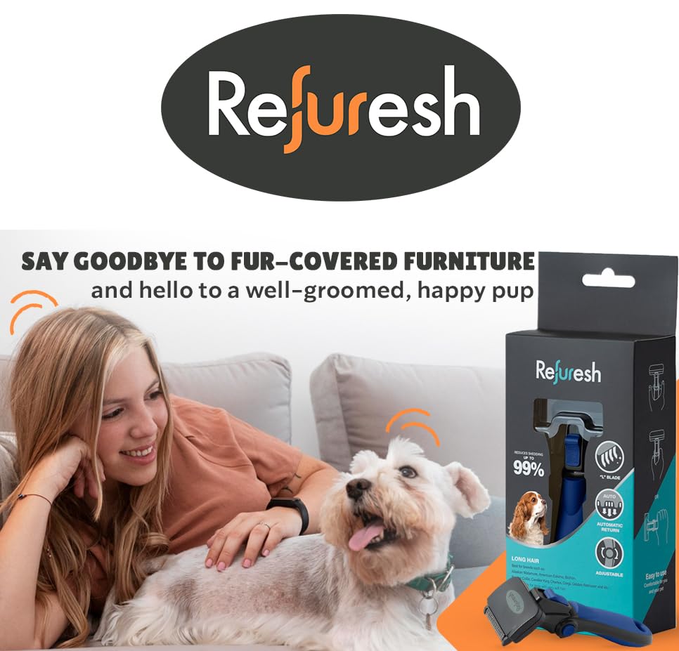 Refuresh Deshedding Brush for Dogs & Cats - Medium & Blue, Long Hair Grooming Tool, Dog Deshedding Brush, Cat Deshedding Brush, Lightweight Deshedding Tool for Shedding Control. Pet Deshedder