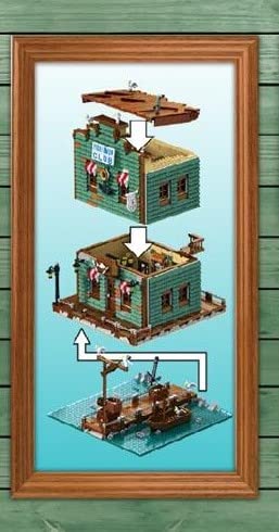 General Jim's Realistic Detailed Harbortown Fishing Club Shop Classical Architectural Styled City Modular Building Blocks Toy Bricks Building Model Set for Adults and Teens