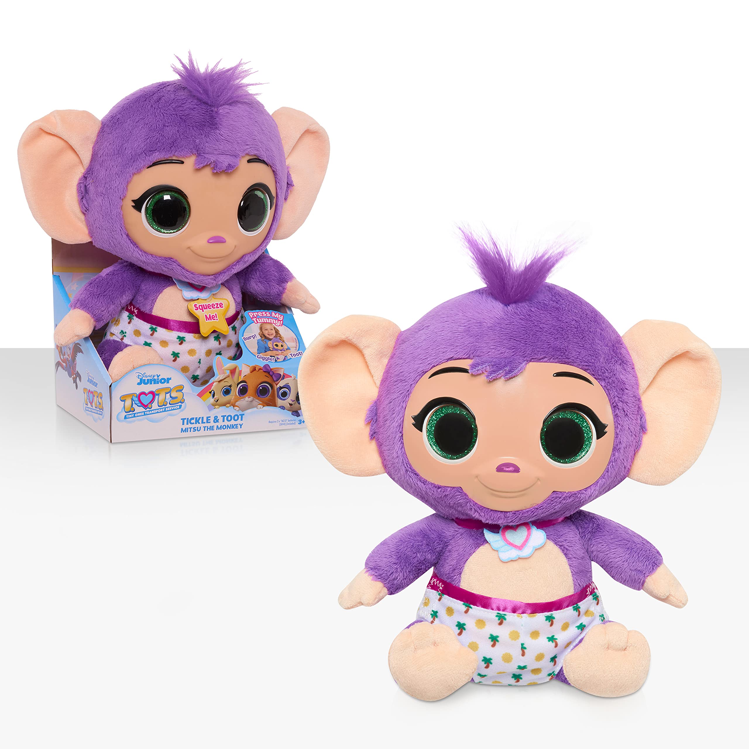 Disney Jr T.O.T.S. Tickle & Toot Baby Mitsu the Monkey, 10-inch feature plush