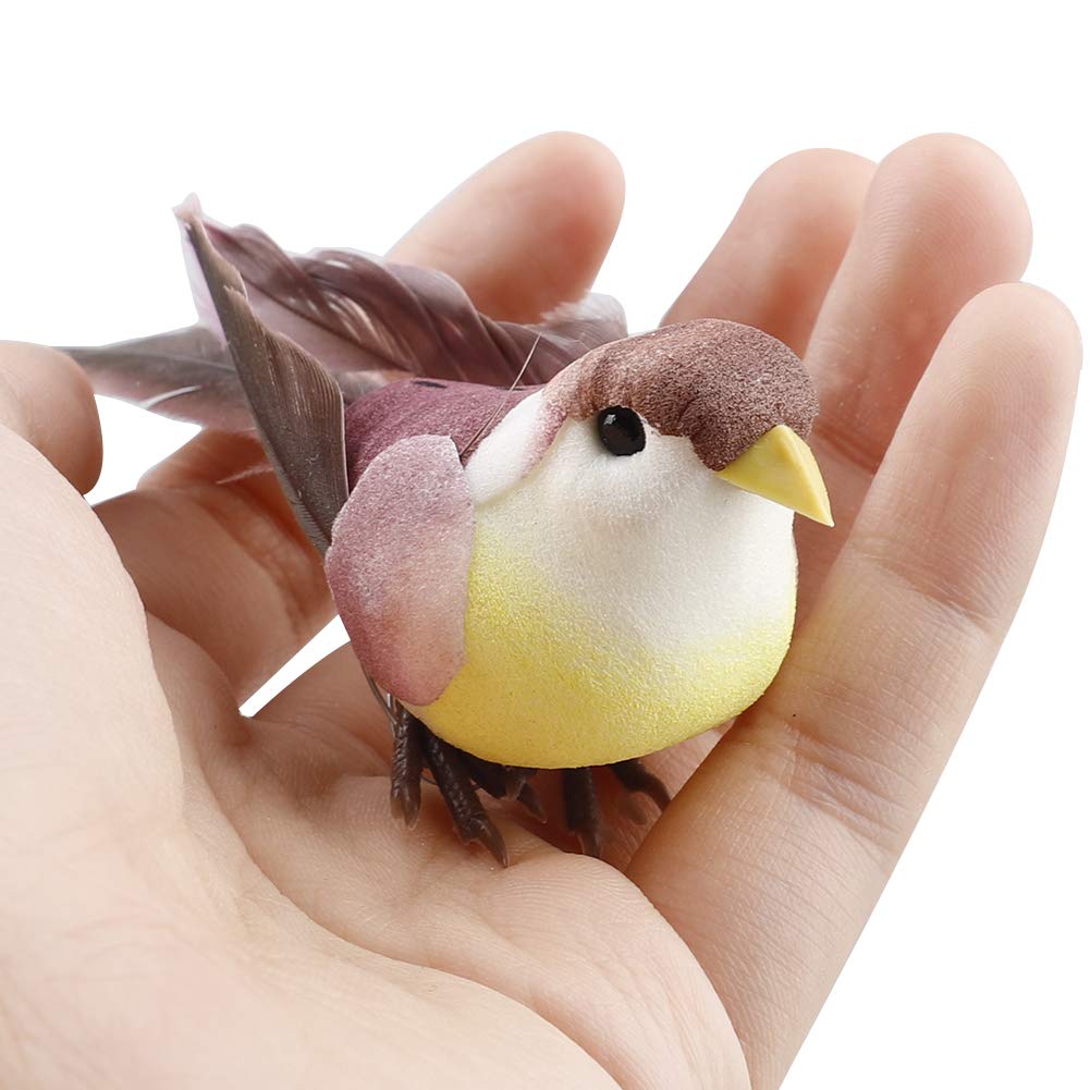 Takefuns 12 Pcs Artificial Foam Feather Bird, Mini Sparrow Birds Clip on Christmas Tree Ornaments, DIY Craft for Wedding Home Garden Party Decoration