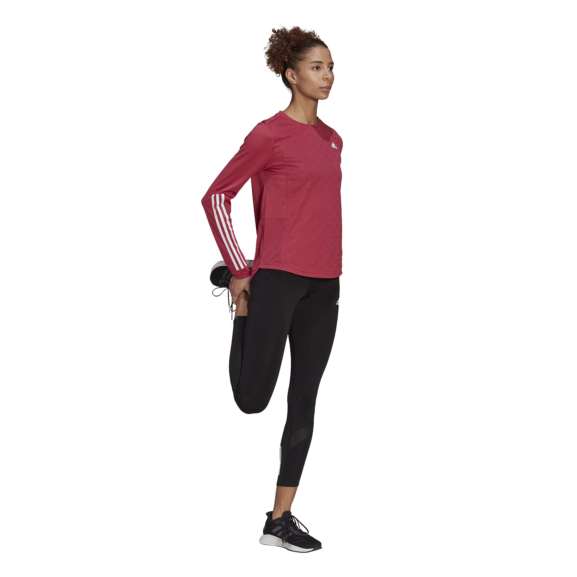adidas Women's Own The Run 3-Stripes Long Sleeve, Wild Pink, X-Small