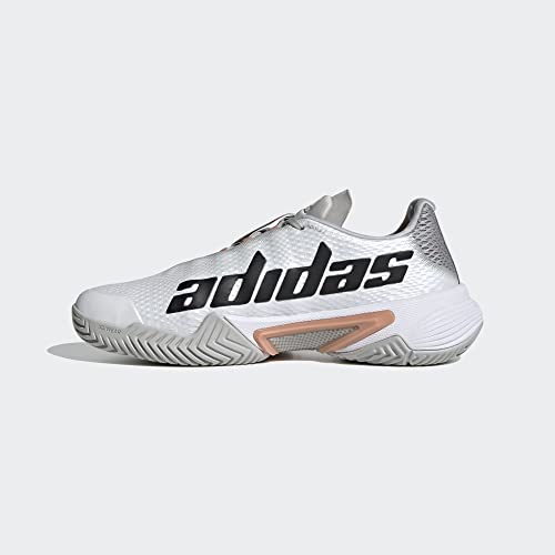 adidas Women's Barricade 12 Tennis Shoe, White/Silver Metallic/Ambient Blush, 7.5