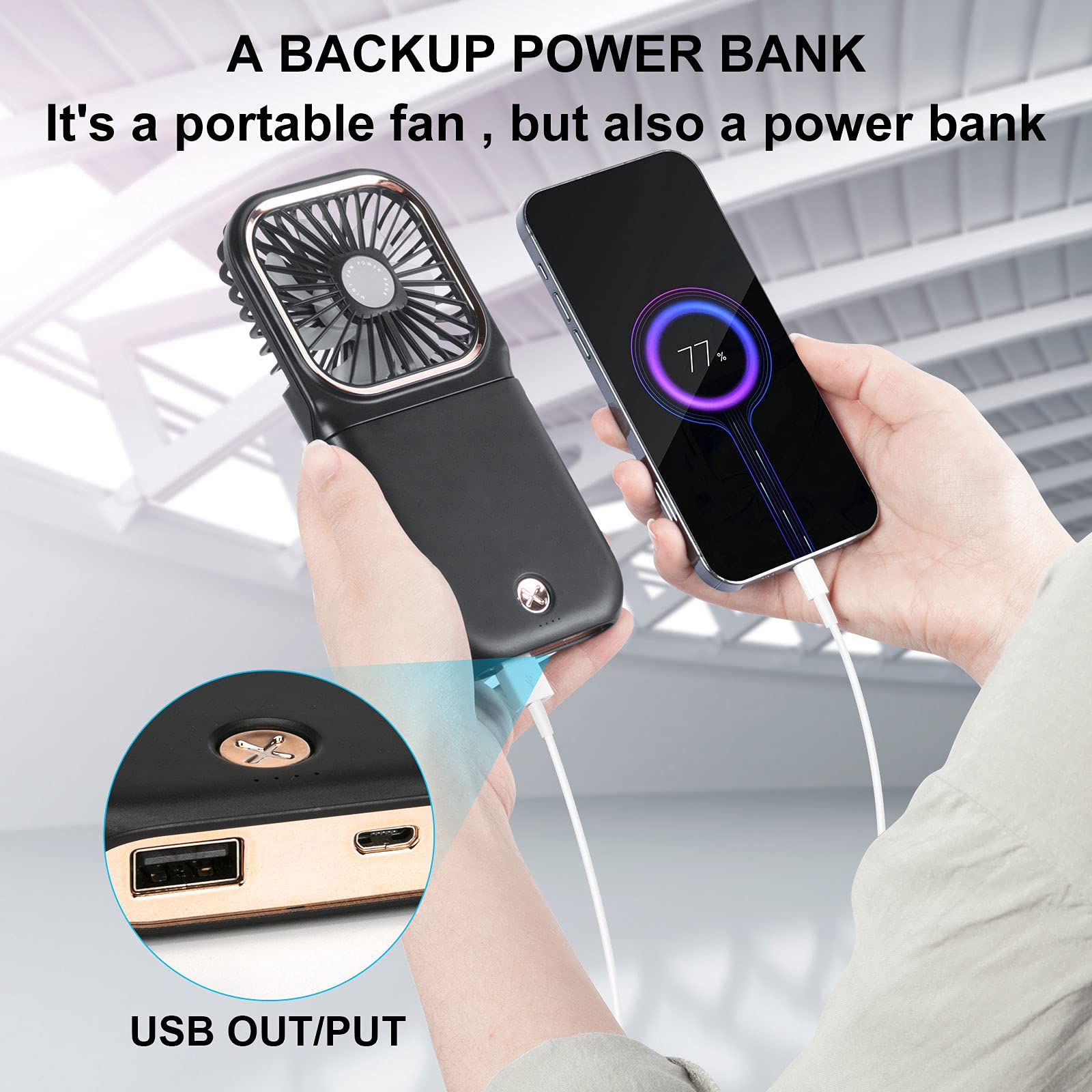 DAVID ROCCO Handheld Fan Mini Portable Fan, 2022 Upgrade Small Personal Fan with 3 Speeds Neck Fan Rechargeable Portable Fan, Good for Travel Home Office School Queue